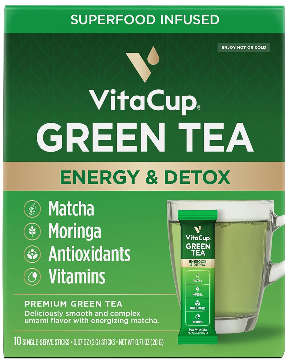 Amazon.com: VitaCup Green Tea Instant Packets, Enhance Energy & Detox ...