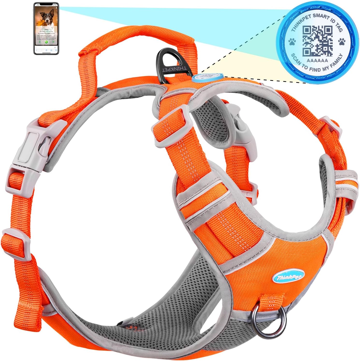 Amazon.com : ThinkPet No Pull Harness Breathable Sport Harness with QR ...