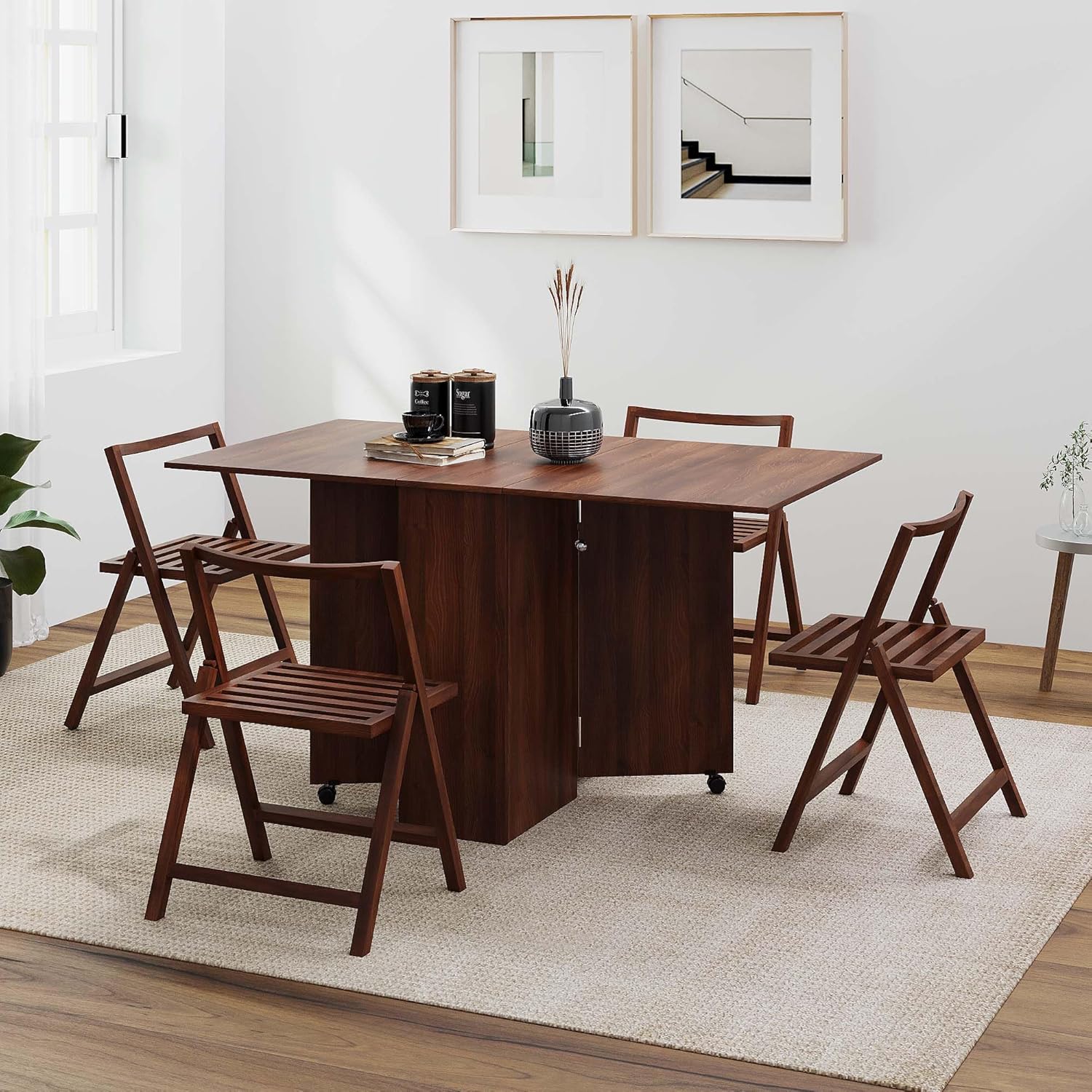 SRK Engineered Wood Foldable 4 Seater Dining Set with 2 Tier Storage ...