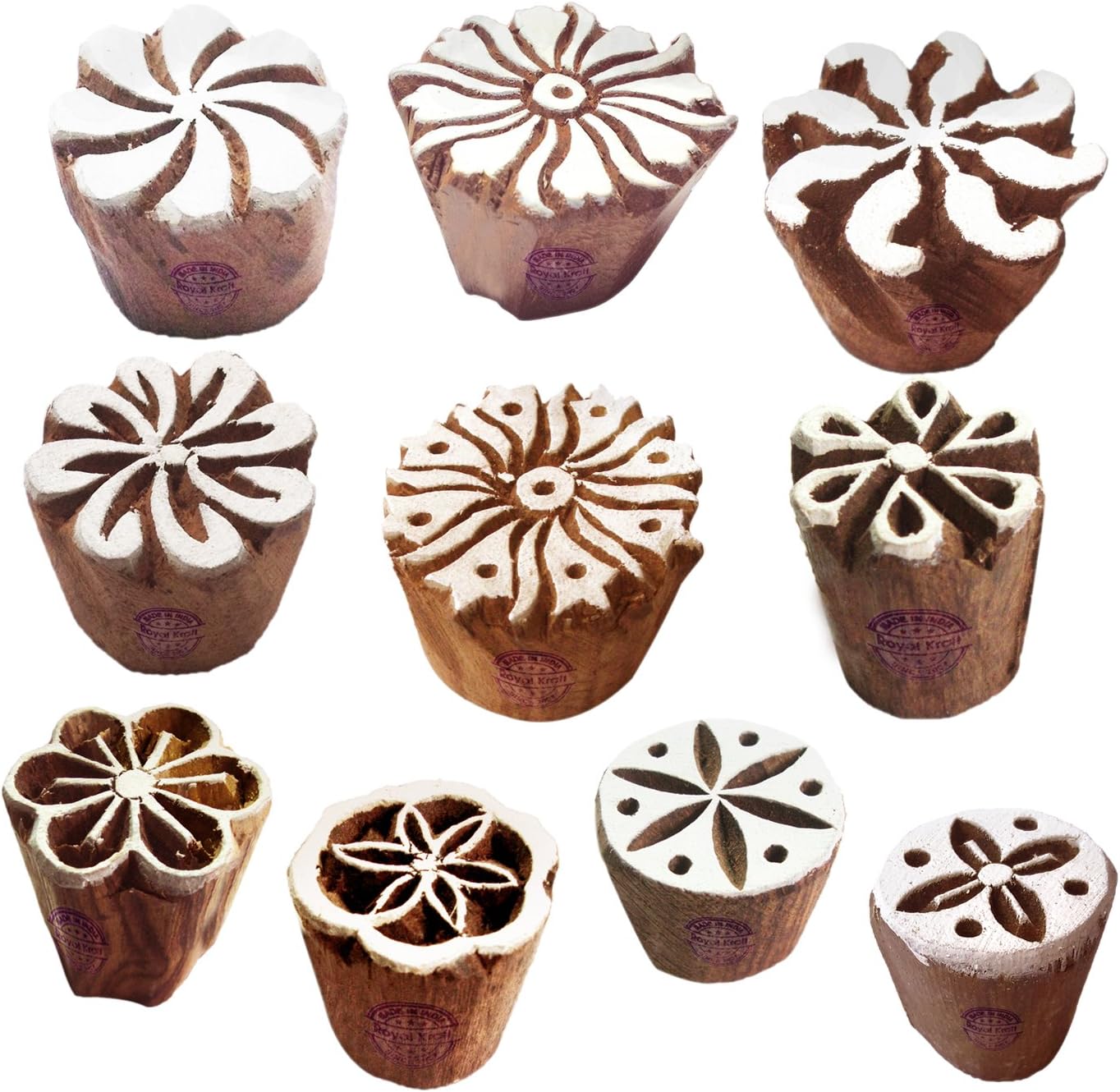 Amazon.com: Fabric Wood Stamps Artistic Small Round Design Printing ...