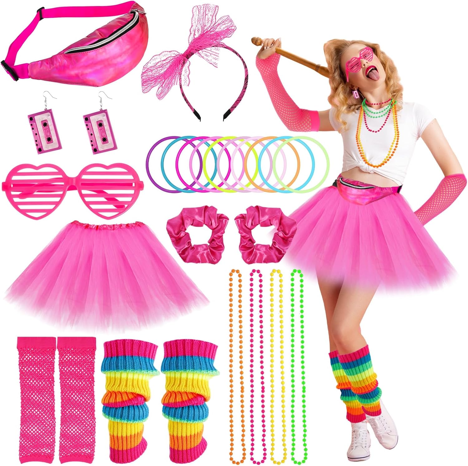 FRIUSATE 80s Fancy Dress for Women, 1980s Costume Outfits Accessories ...