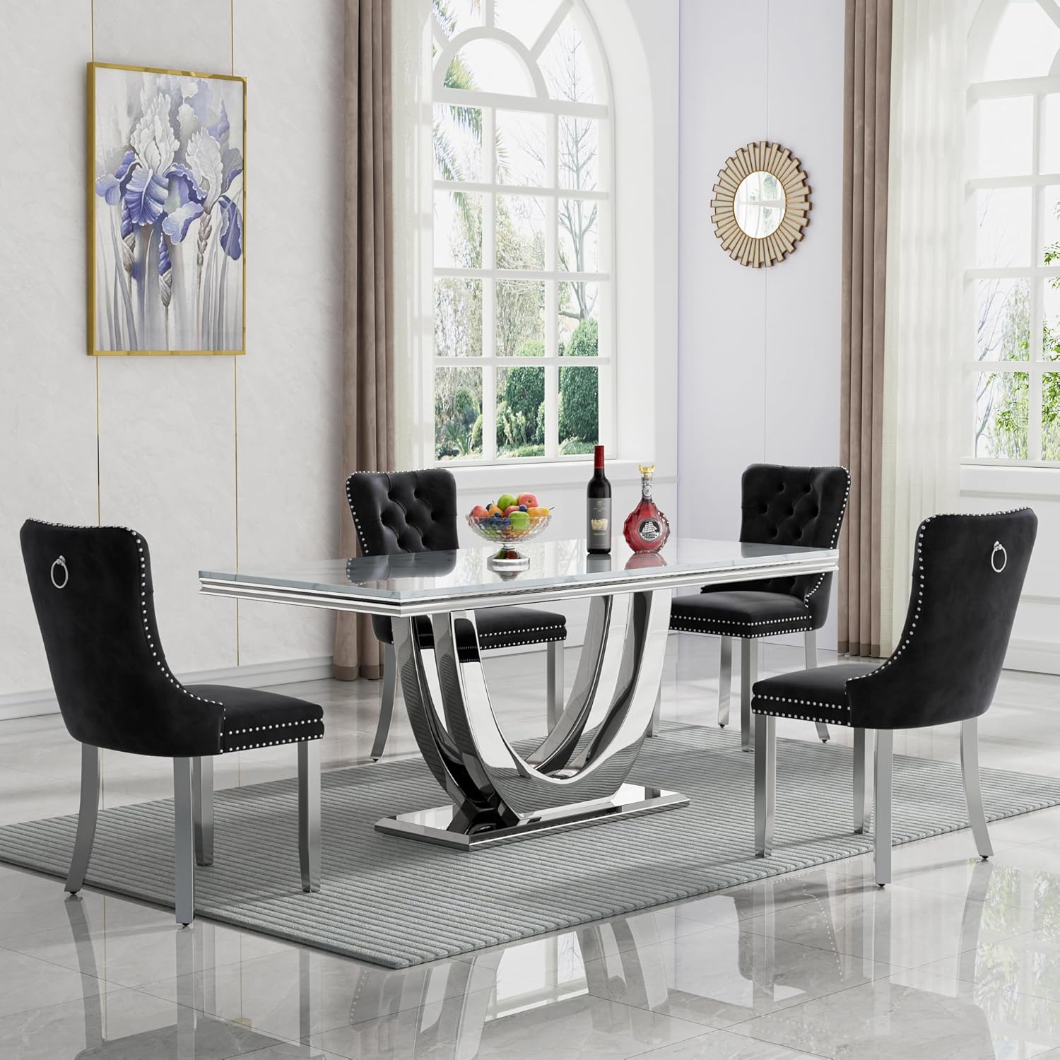 Amazon.com - 5 Piece White Marble Dining Table Set,Modern Kitchen Table ...