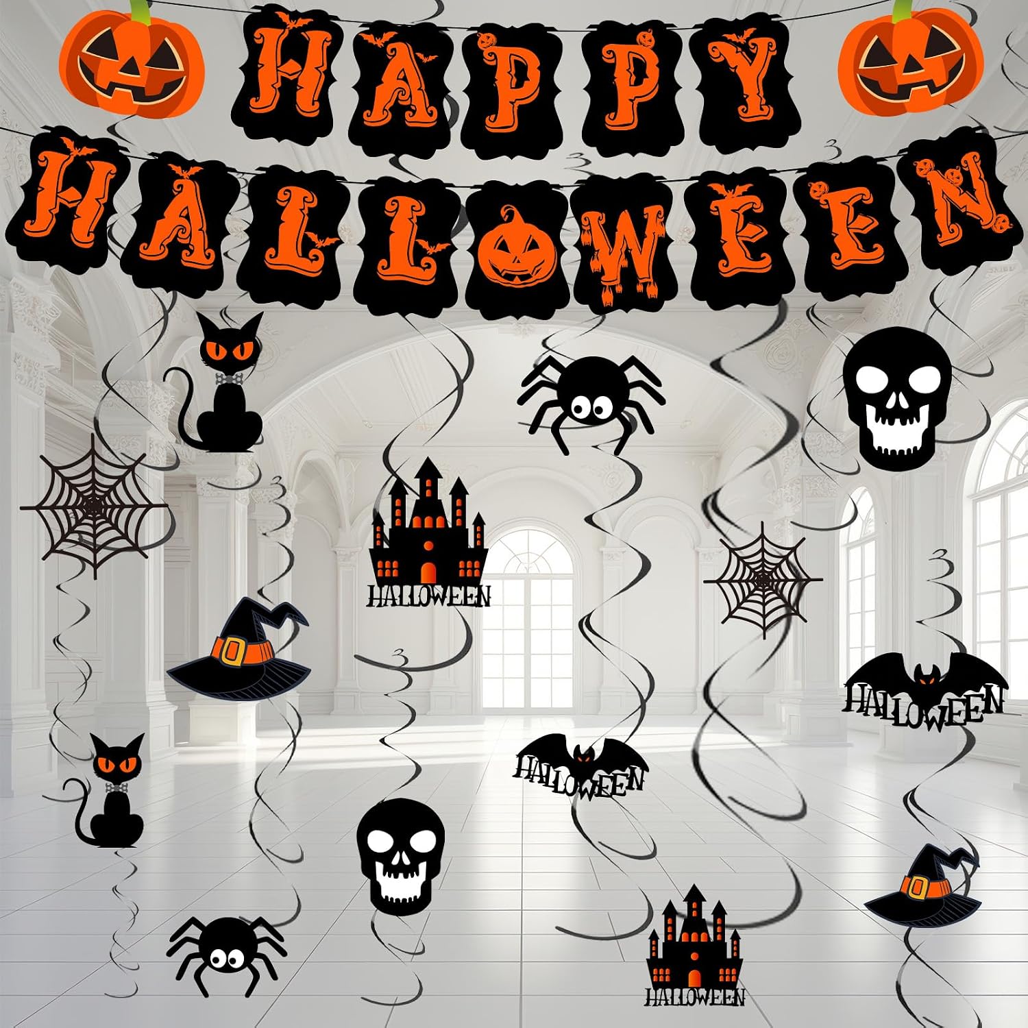 Amazon.com: 46Pcs Halloween Hanging Swirl Decorations and Happy ...