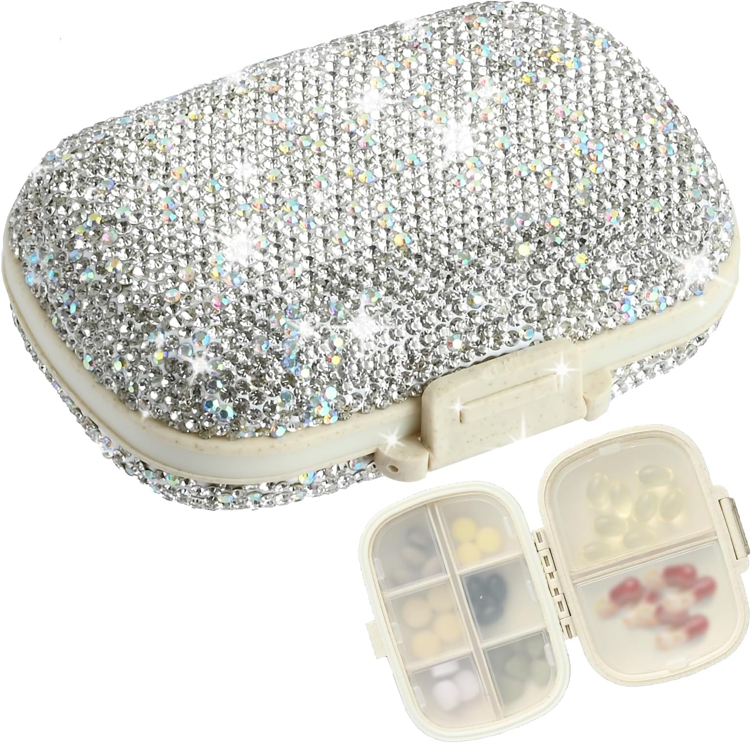 Amazon.com: zxbaers Bling Pill Case, Portable Travel Pill Box 8 ...