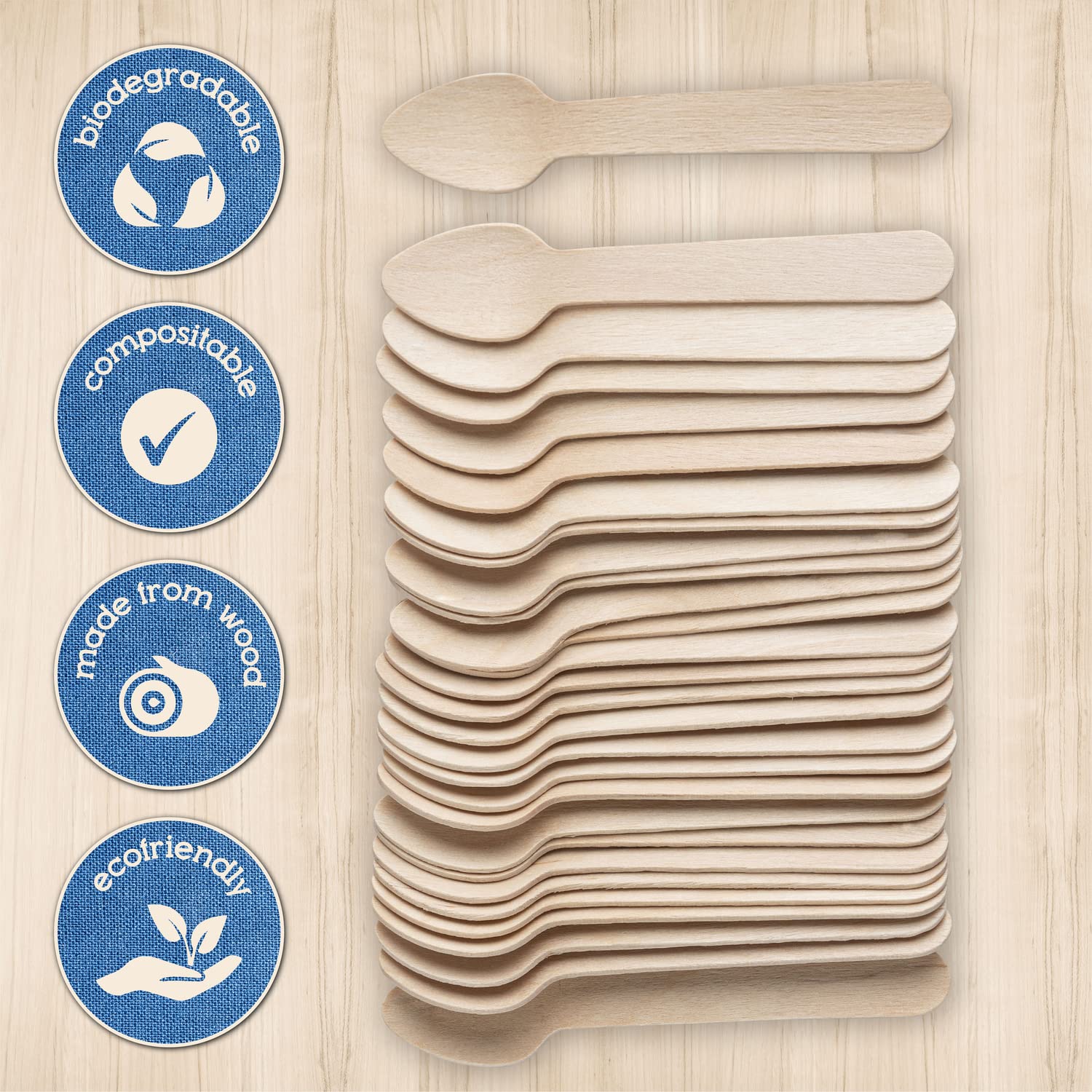 Snapklik.com : Compostable Wood Cutlery Small Dessert Spoons Natural ...