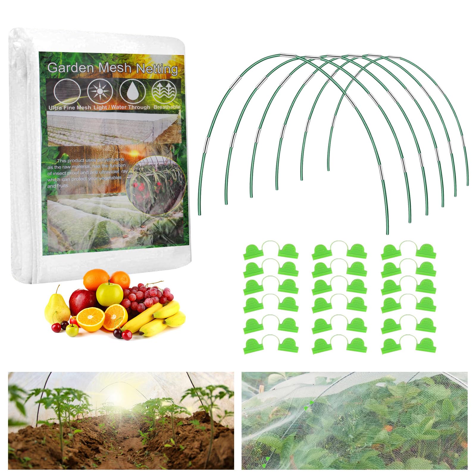 Amazon.com : MYMULIKE Garden Hoops with Netting, 6 Sets(36Pcs) Garden ...