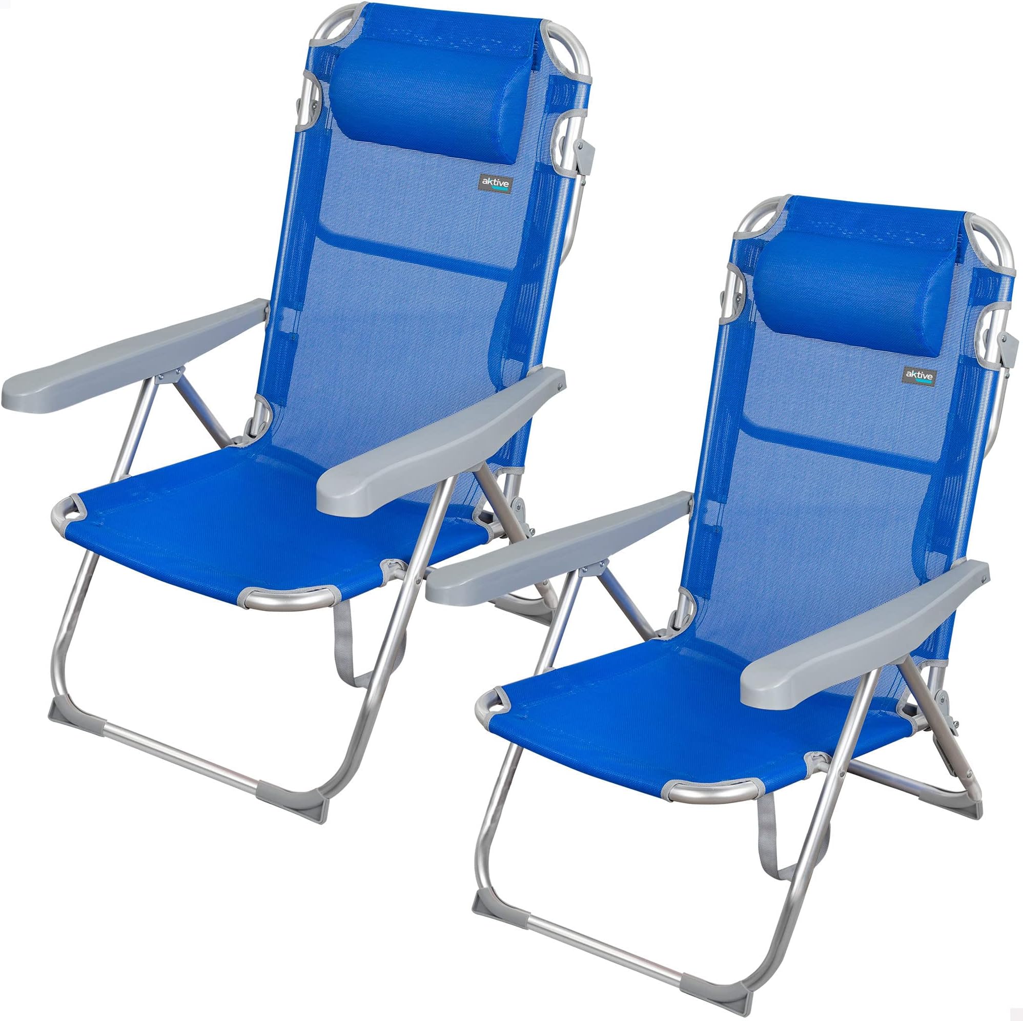Solenny Chaise de Plage Lit Pliable 4 Positions Bleu et Blanc avec ...