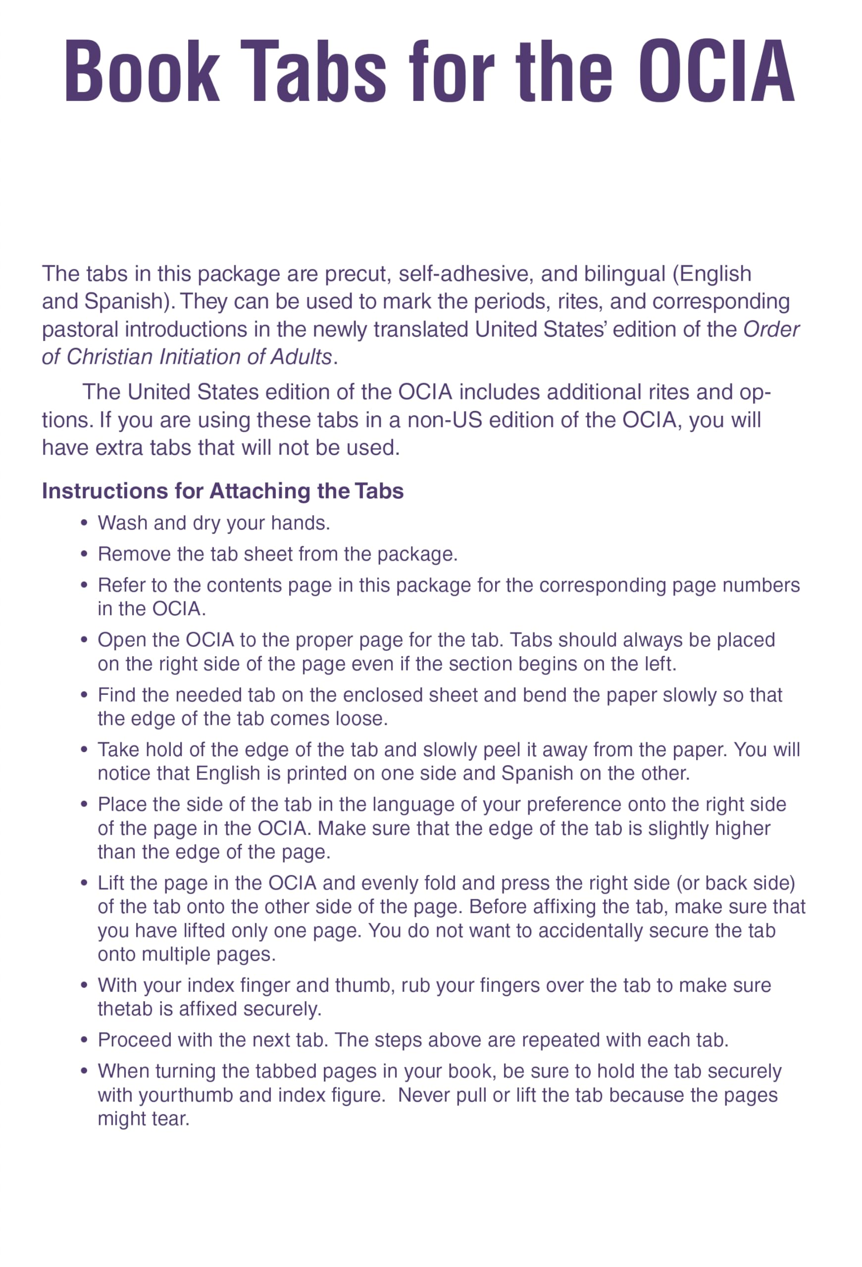 Amazon.com: OCIA Book Tabs / Separadores para RICA (English and Spanish ...