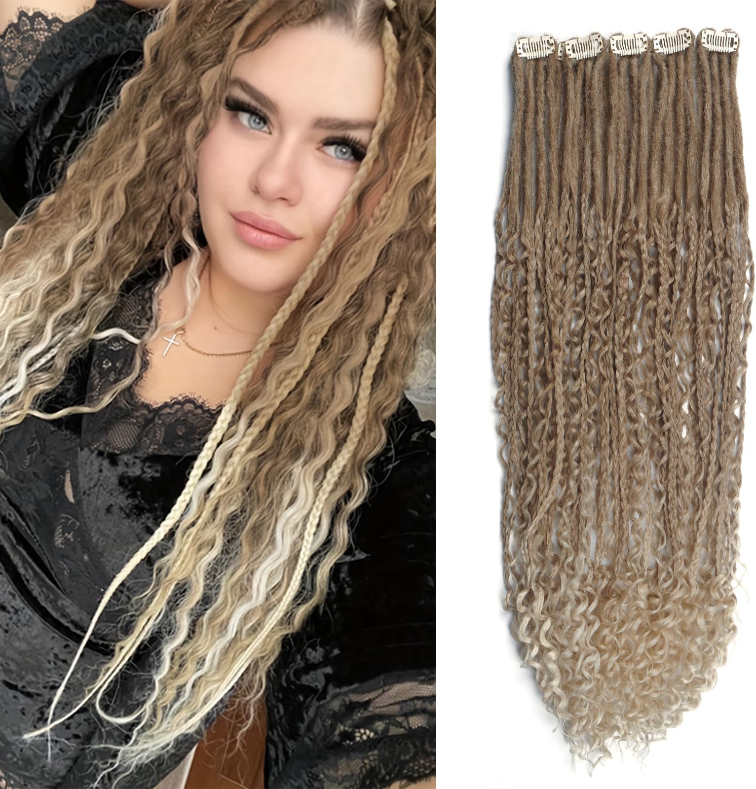 Amazon.com : Kyriena Boho Clip In Dreadlock Extensions, 6PCS DE Curly ...