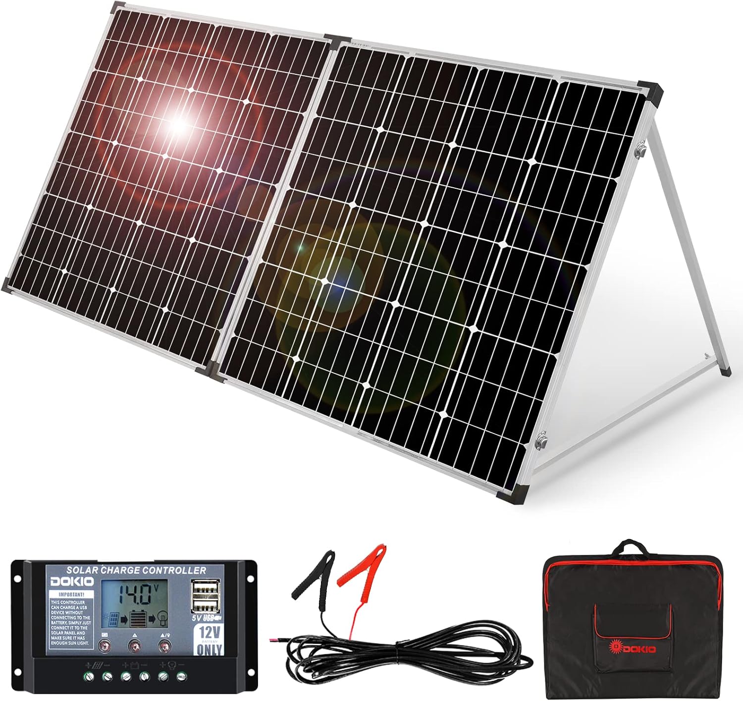 Amazon.com : DOKIO Portable Foldable 150W 18v Solar Suitcase ...
