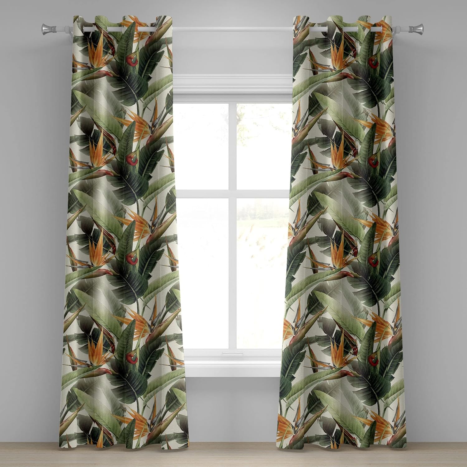 Amazon.com: Ambesonne Exotic Grommet Curtain, Bird of Paradise Flowers ...