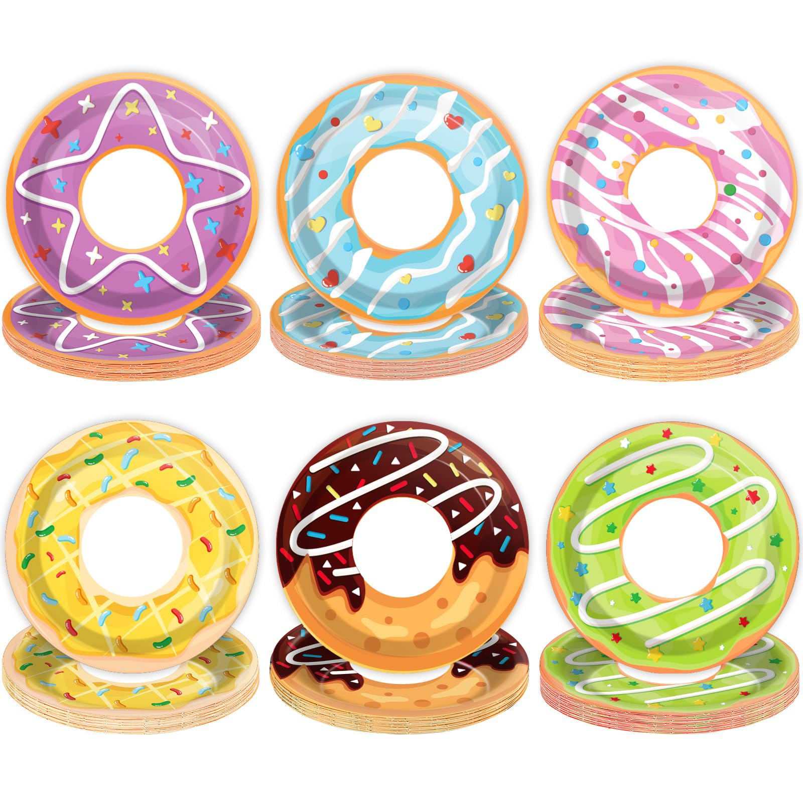 Amazon.com: 60Pcs Donut Party Paper Plates for Two Sweet Party ...