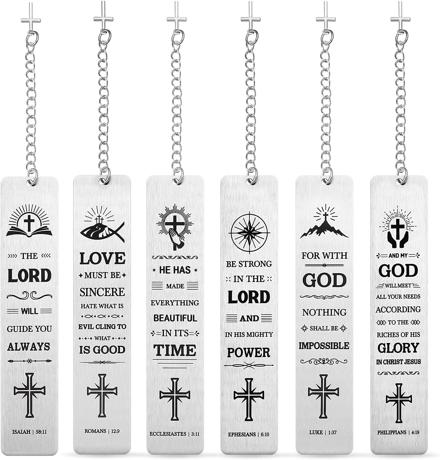 Amazon.com : 6 Pcs Metal Bible Bookmarks with Cross Chain Religious ...