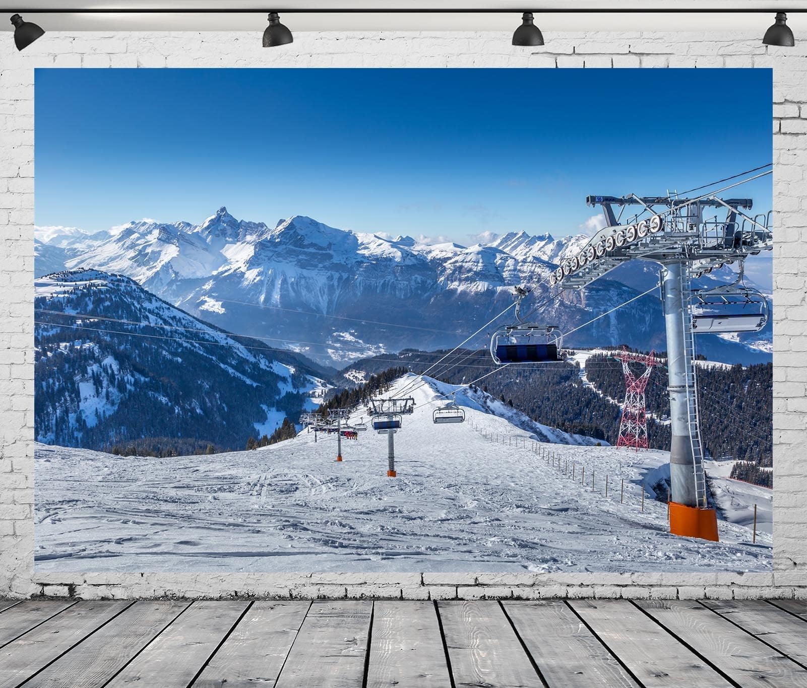 Amazon.com : BELECO 7x5ft Fabric Ski Resort Backdrop Snowy Winter Alps ...