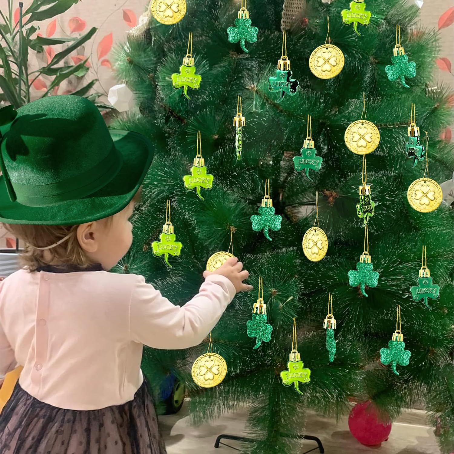 48 adornos del día de San Patricio para árbol, 4 estilos de trébol de ...