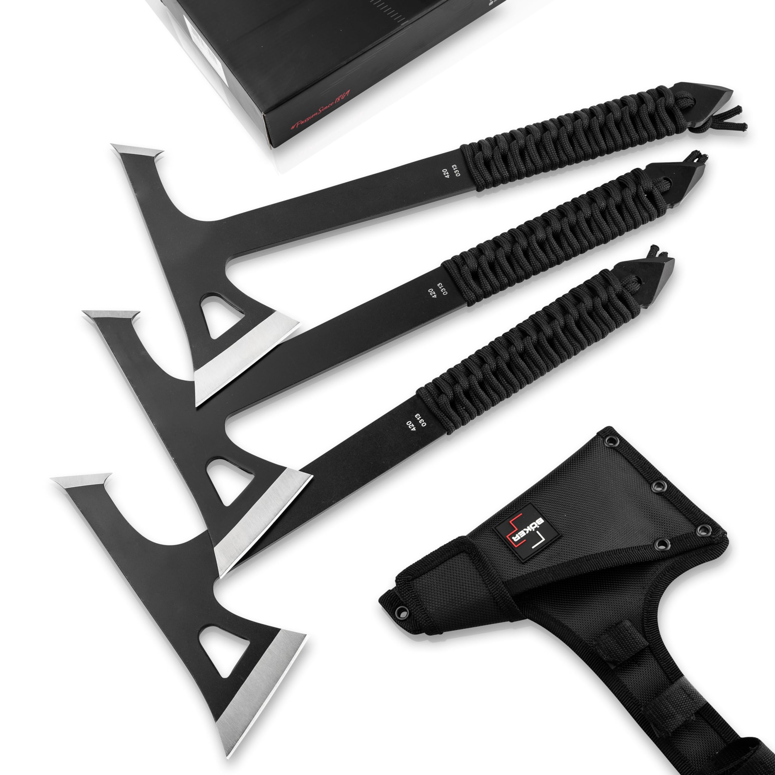 Amazon.com : BOKER Plus® Mohican - Throwing Axe Set of 3 Black - Double ...