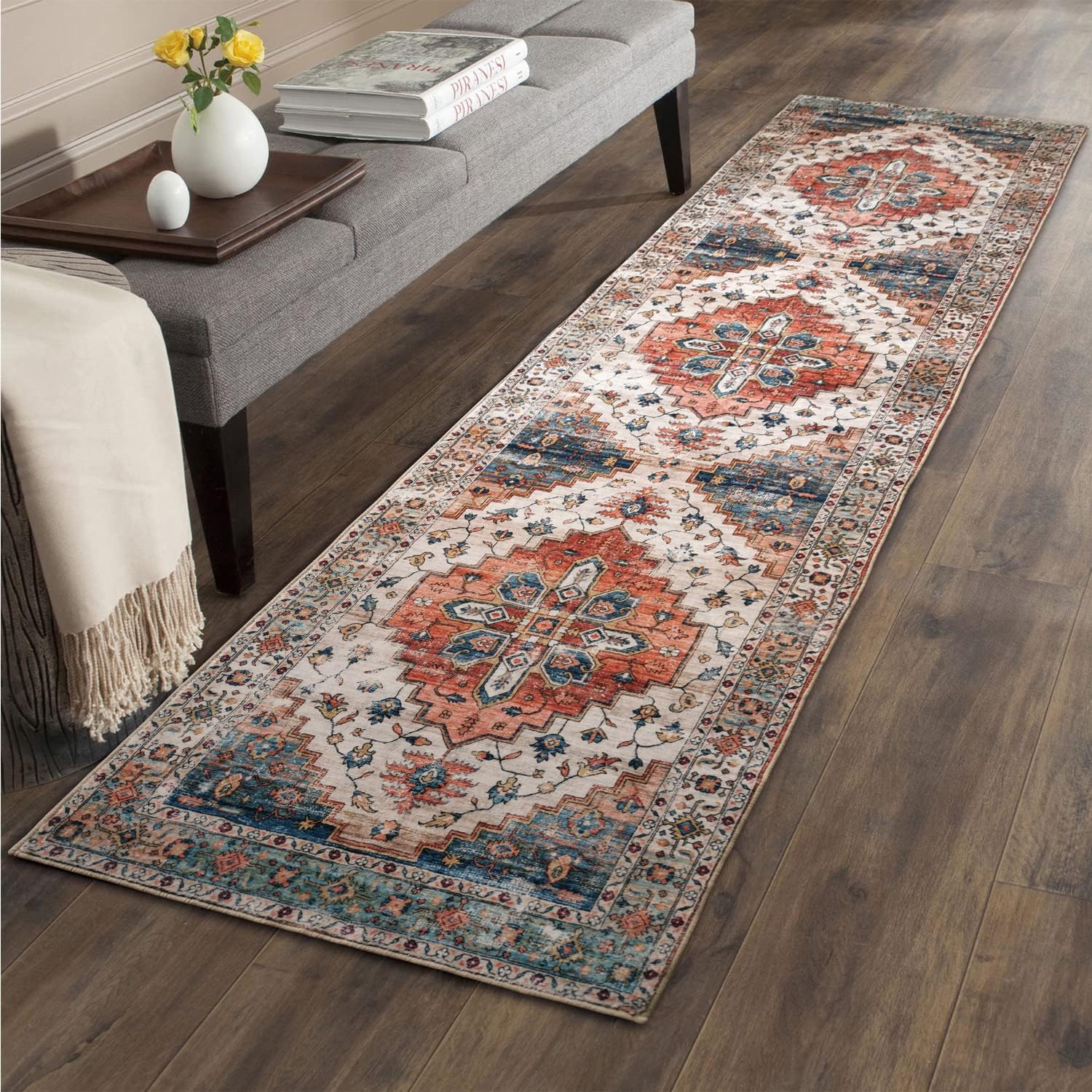 Aopota Runner Rug for Bedroom Non Slip Distressed Faux Wool Area Rug ...