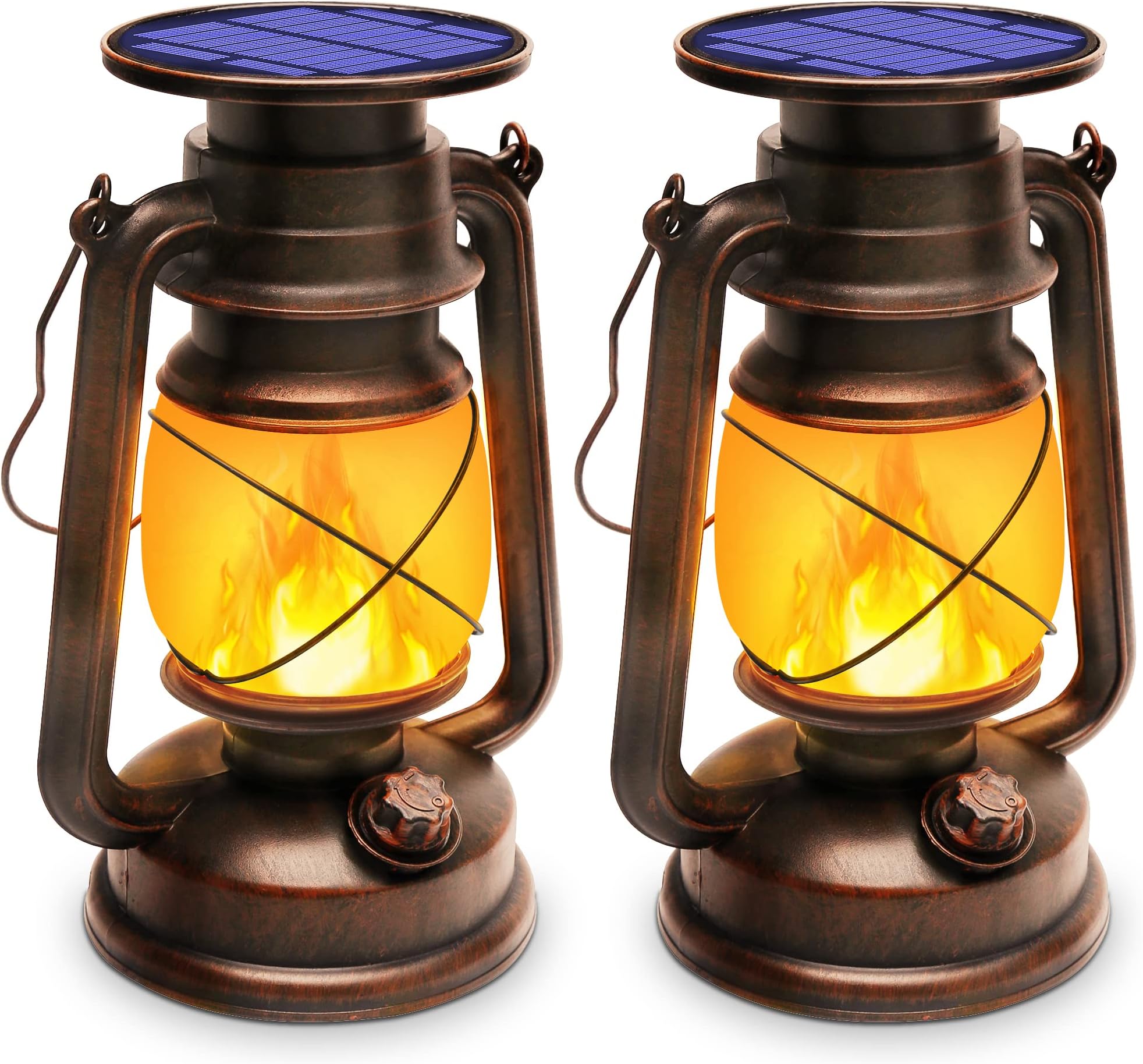 Lot de 2 lanternes solaires vintage - Blanc chaud - Ultra lumineuses ...