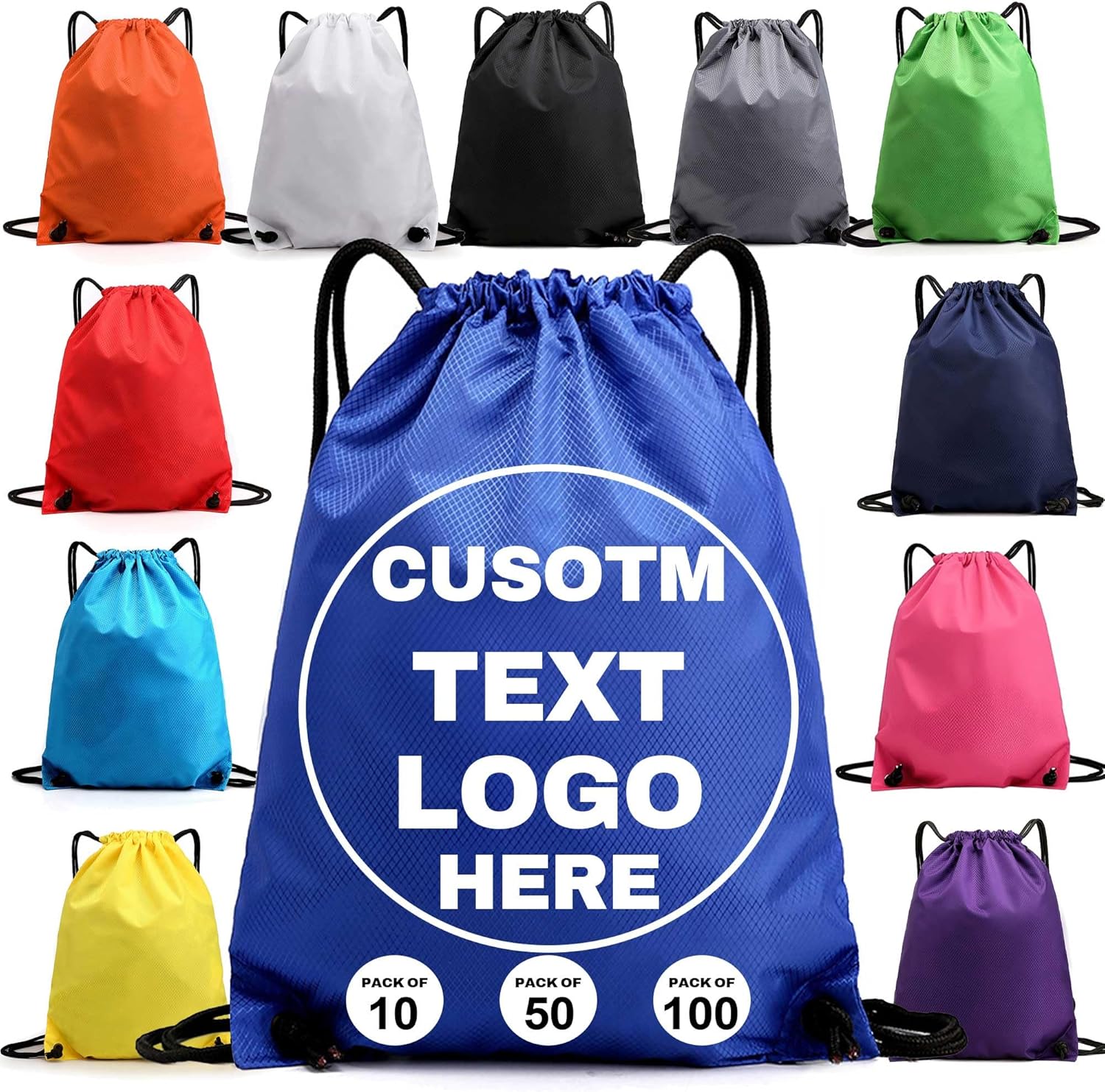 Amazon.com | Yotmozhe 30/100/1000PCS Custom Drawstring Backpacks Logo ...