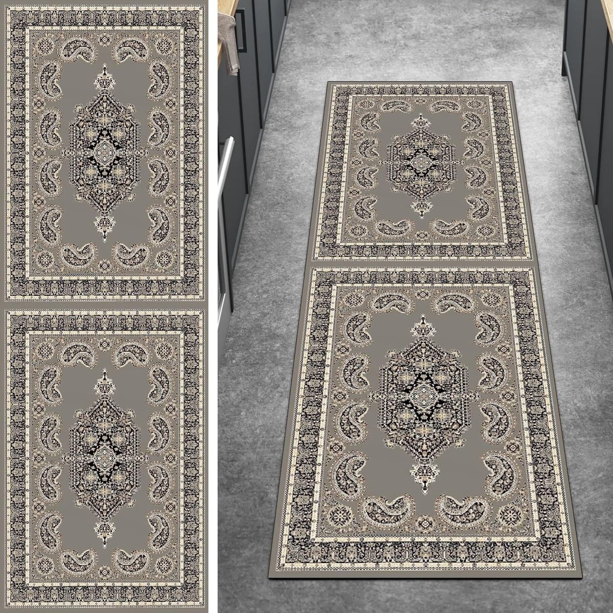Amazon.de: Ymural Teppichläufer Vintage Grau 90x330CM Küche Teppich ...