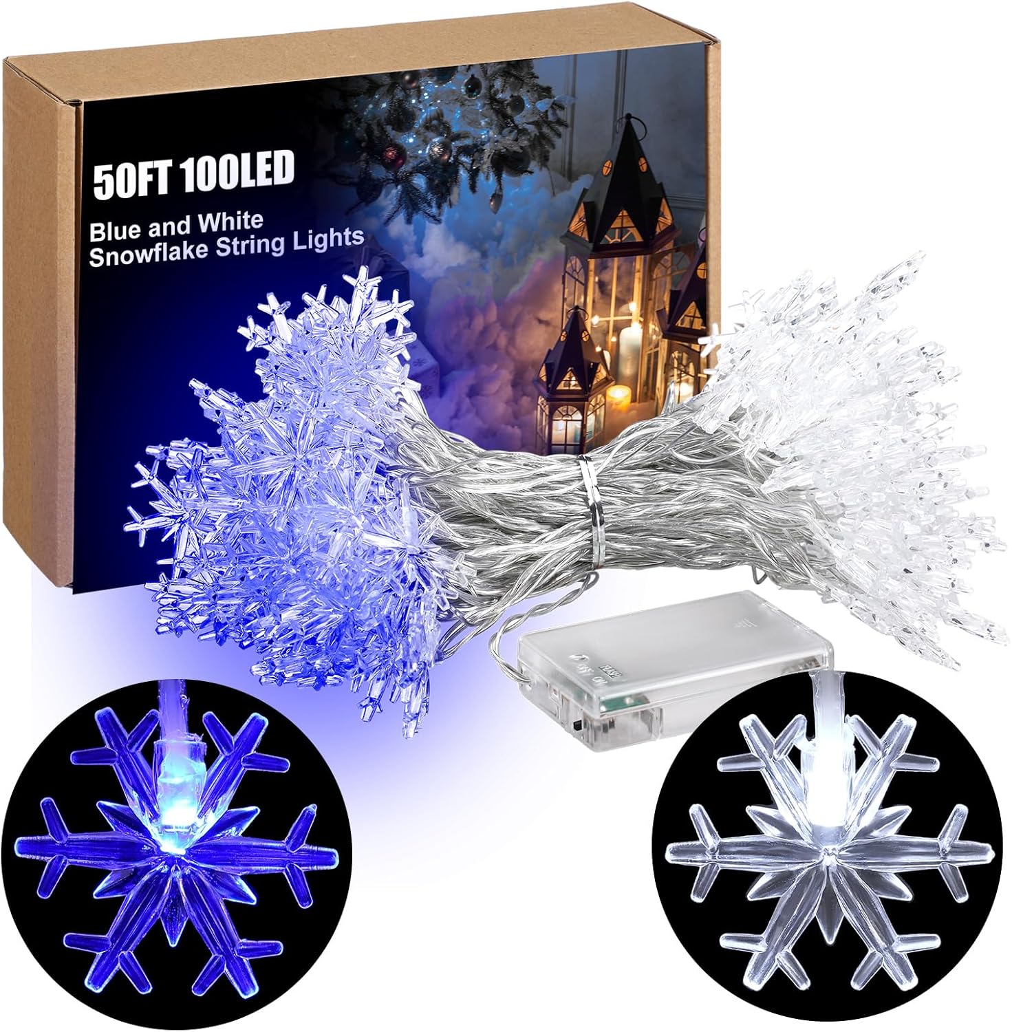 Amazon.com: Glooglitter Christmas Snowflake String Lights, 50 Ft 100 ...