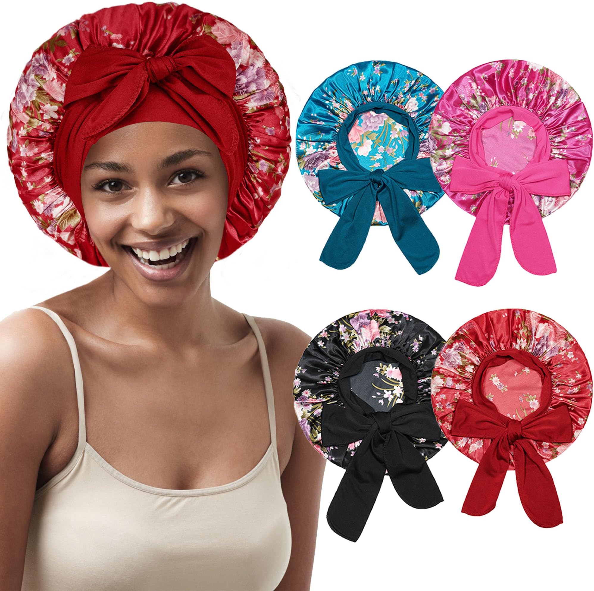 Amazon.com : Yahenda 10 Pcs Large Satin Bonnet Soft Silky Bonnet Hair ...