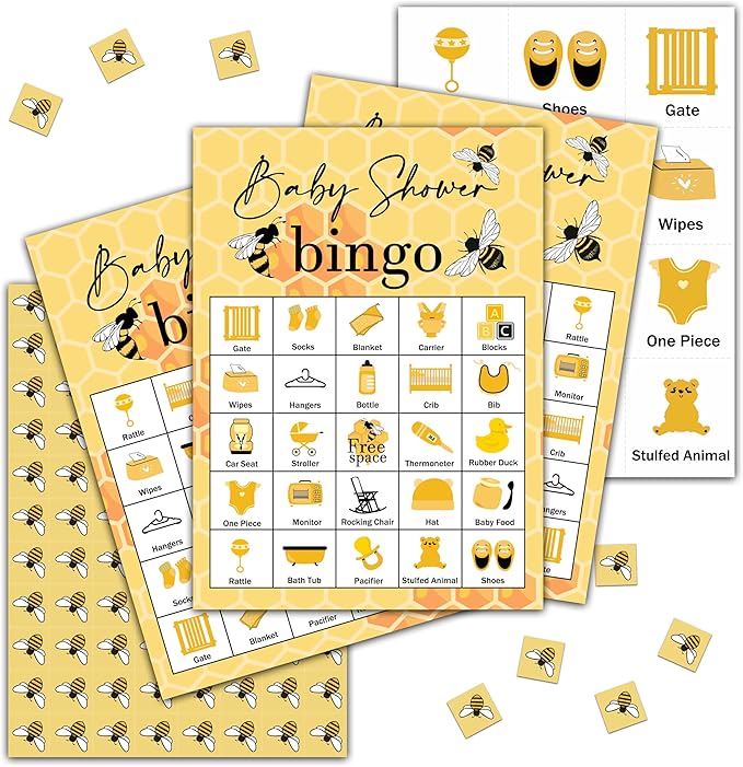 Amazon.com: Honey Bee Baby Shower Bingo Games, Bumble Bee Babies Shower ...