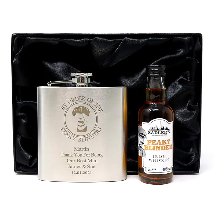 Buy Personalised Silver Hip Flask & Miniature in Silk Gift Box - Peaky ...