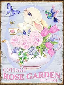 Hello Spring Happy Easter Rose Garden Teatime Poster Bunny Rabbit ...