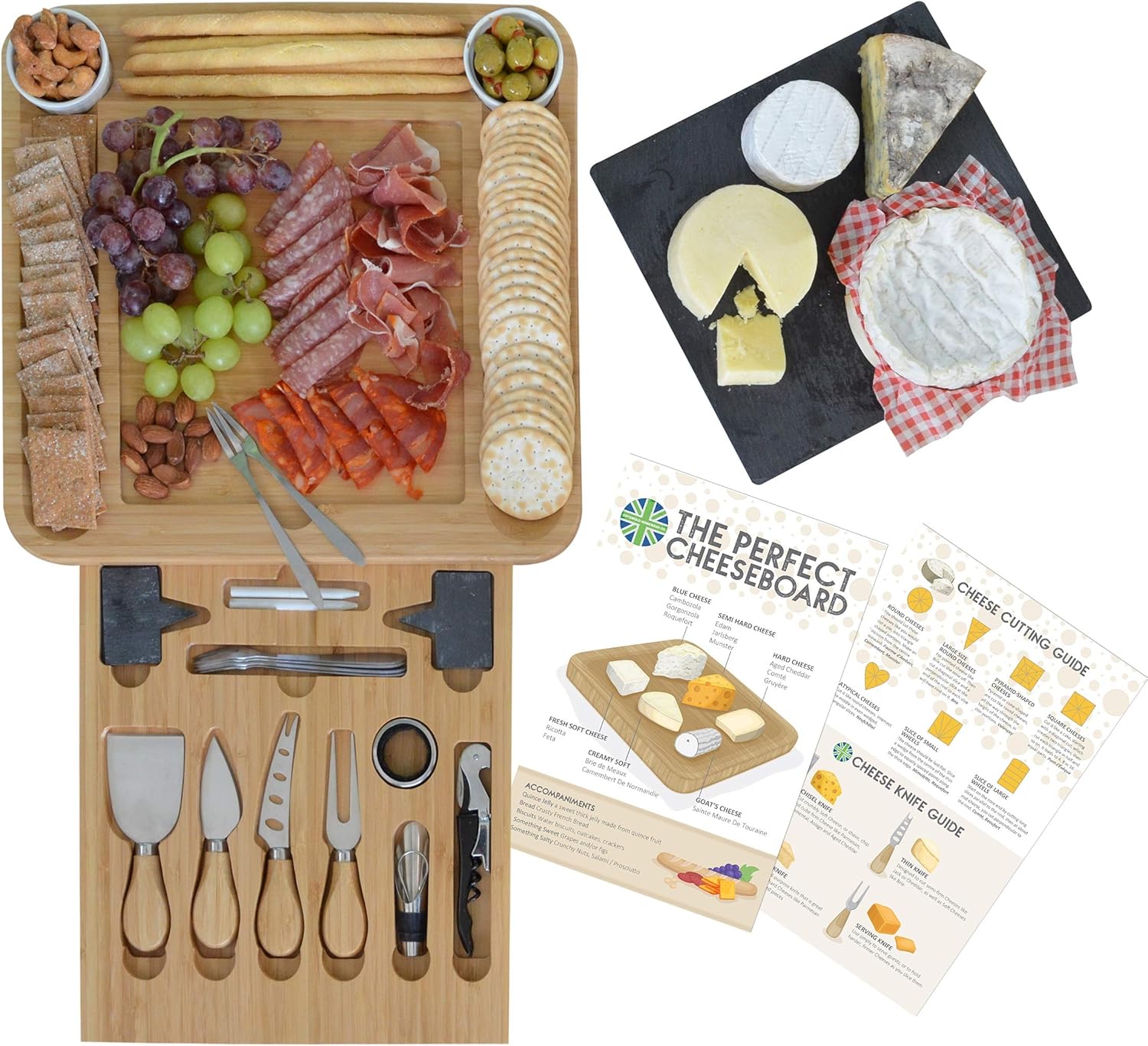 Amazon.com | Cotswold Homeware Co Cheese Board Set - Wooden Serving ...