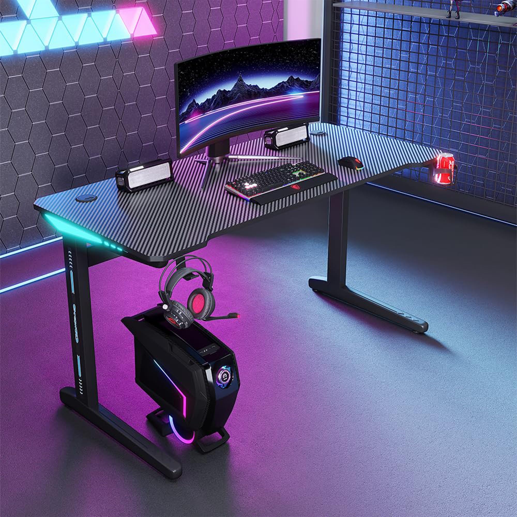 SAVYA HOME Gaming Desk - 60x140x117 cm | Gaming Table for Gaming Setup ...