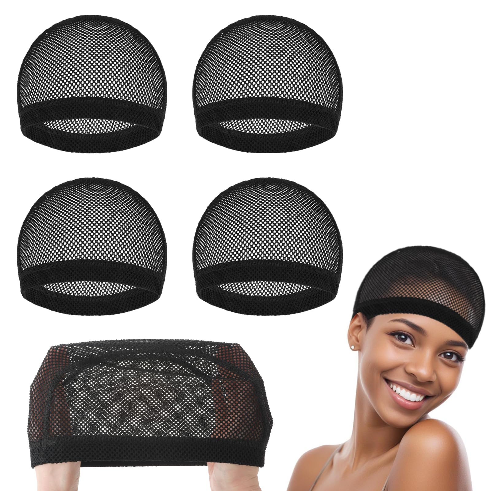 Amazon.com: Dimeho 4 Pcs Wig Cap Black Crochet Wig Caps Stretchable ...
