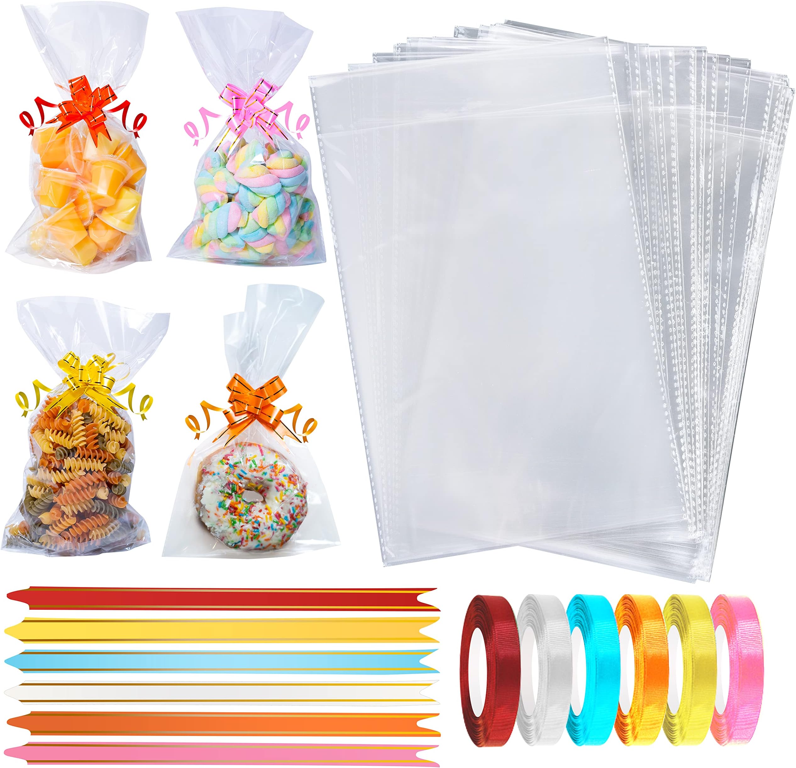 Cellophane Bags Pack of 180 (6 x 10 Inches) Food Safe Cookie Bags with ...