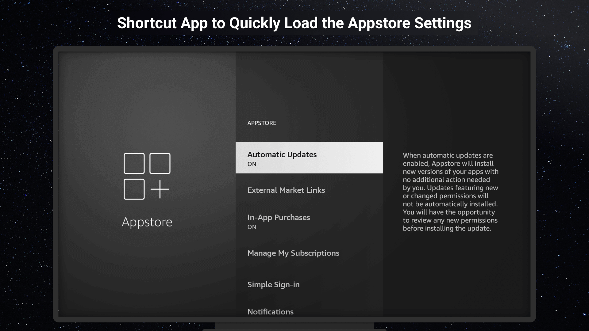 Appstore Settings - Quick App Store Management (Shortcut Tool) - App on Amazon Appstore