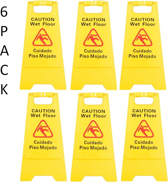 6 Pack Restaurant Caution Wet Mop Bucket Floor Yellow Folding Sign ...