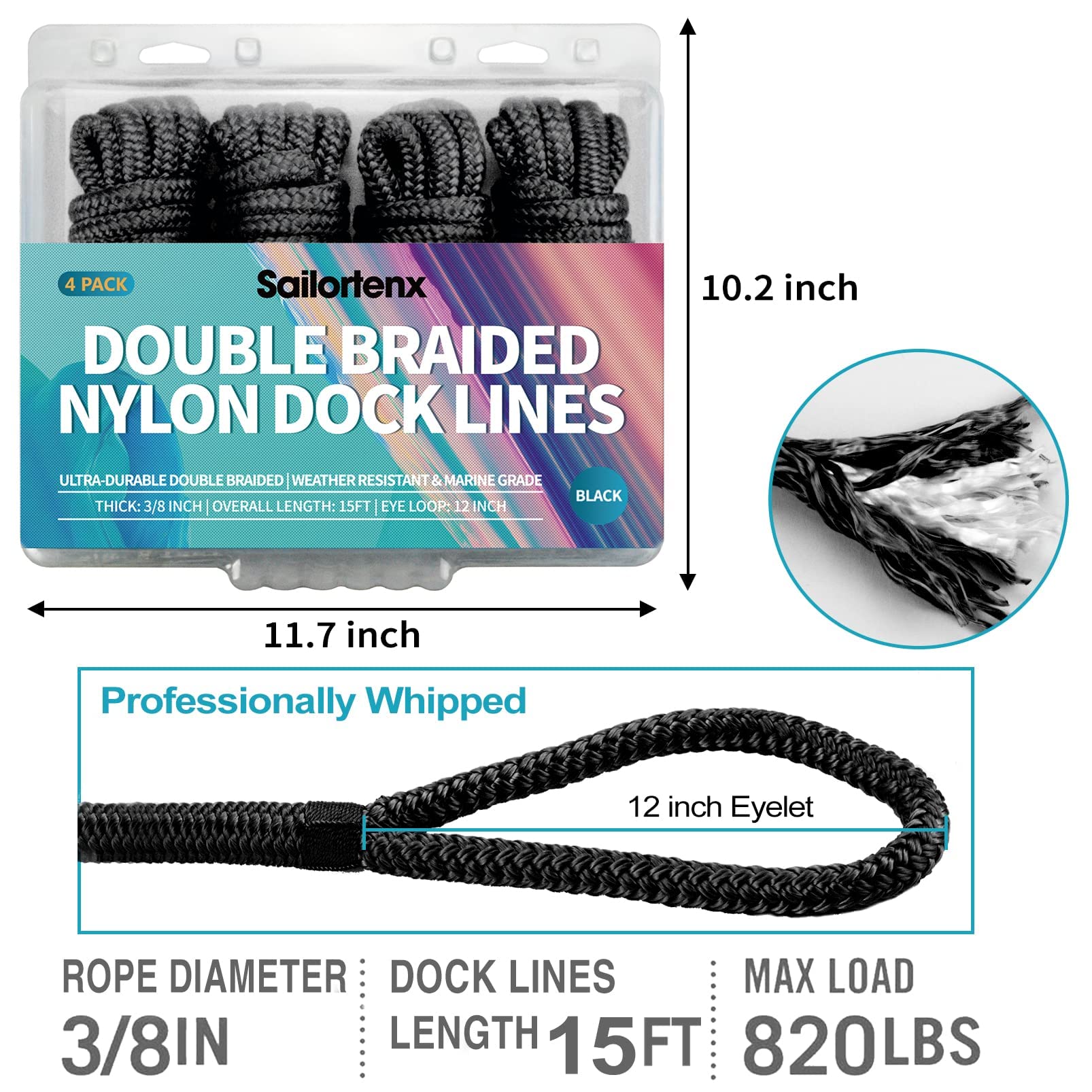 Snapklik.com : Sailortenx Dock Lines 4 Pack 3/8" X 15 FT - Boat Rope ...