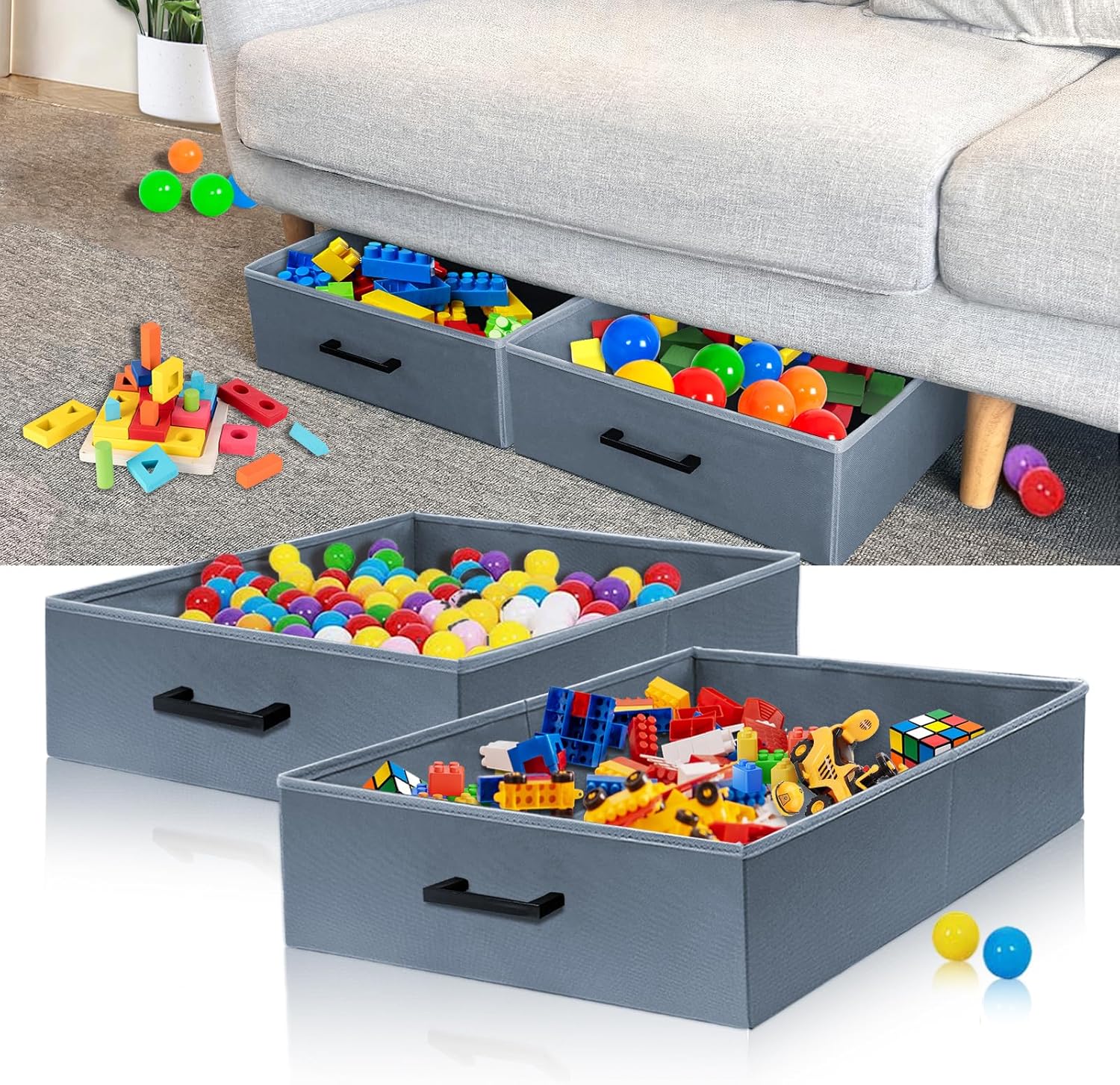 Amazon.com: MAINTEEE Under Couch Storage, 2 Pack Under Bed Containers ...