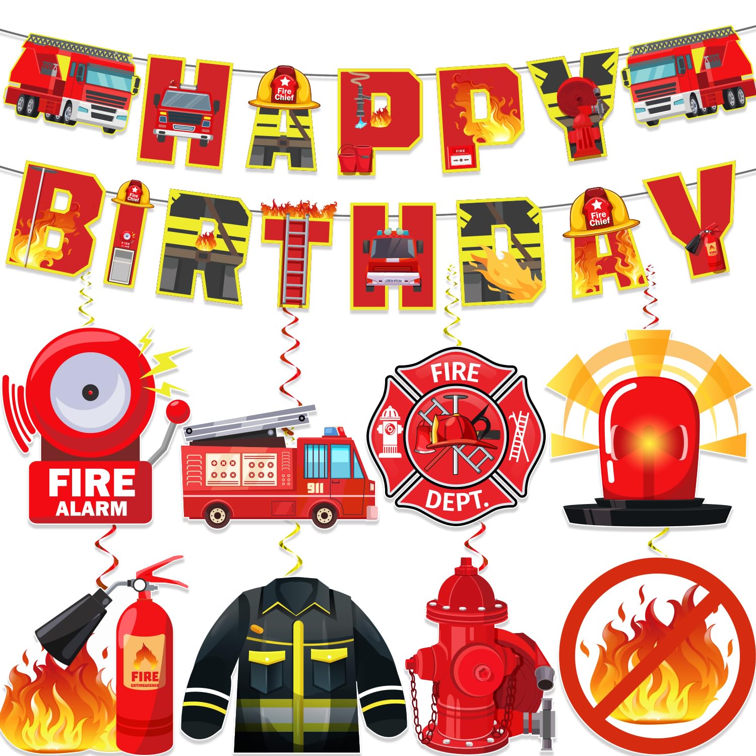 Amazon.com: Fire Truck Birthday Decorations, Firefighter Party ...