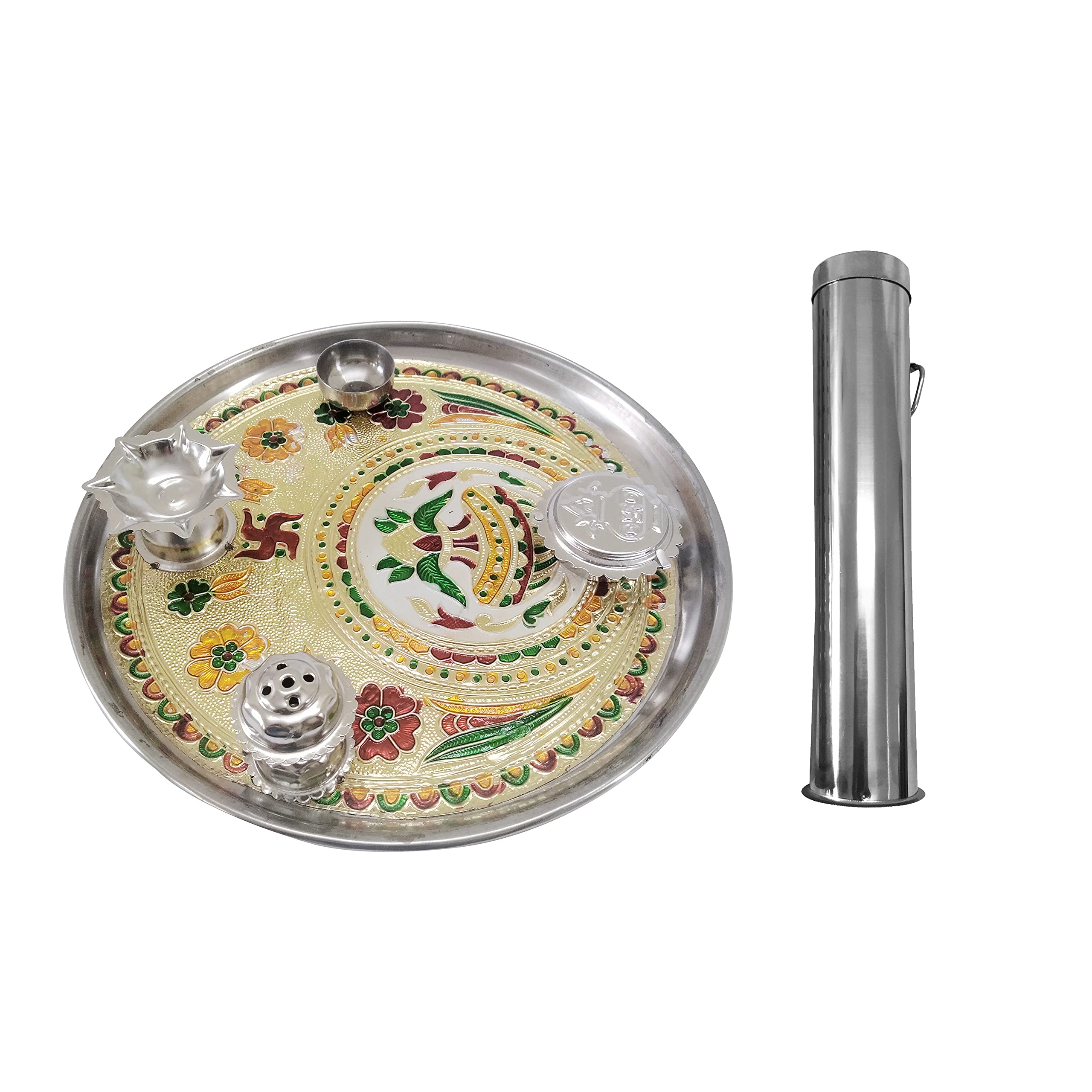 Buy Craftenka Pooja Thali with Agarbatti Storage Pipe Combo 11 Inch ...