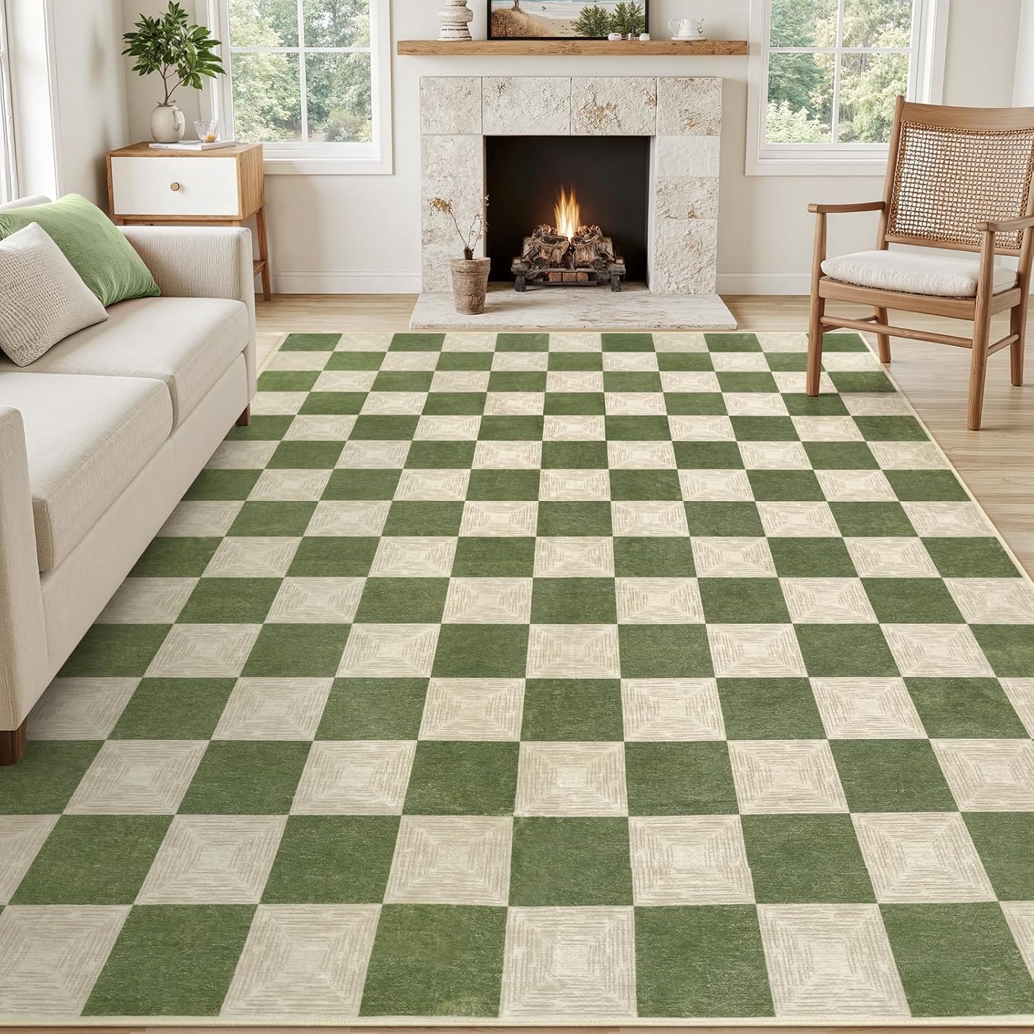 Amazon.com: Kiginara Washable Green Checkered Rug 8x10, Non-Slip Low ...