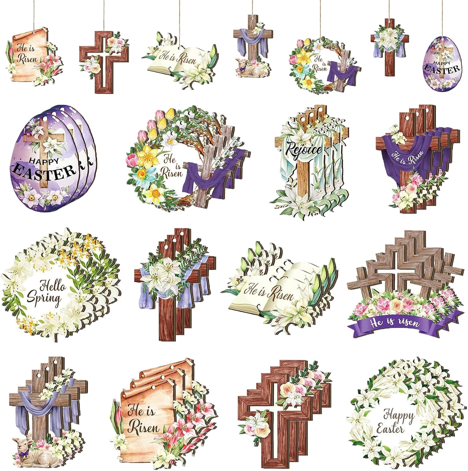 Amazon.com: 36 Pcs Religious Easter Ornaments Wooden - He is Risen ...