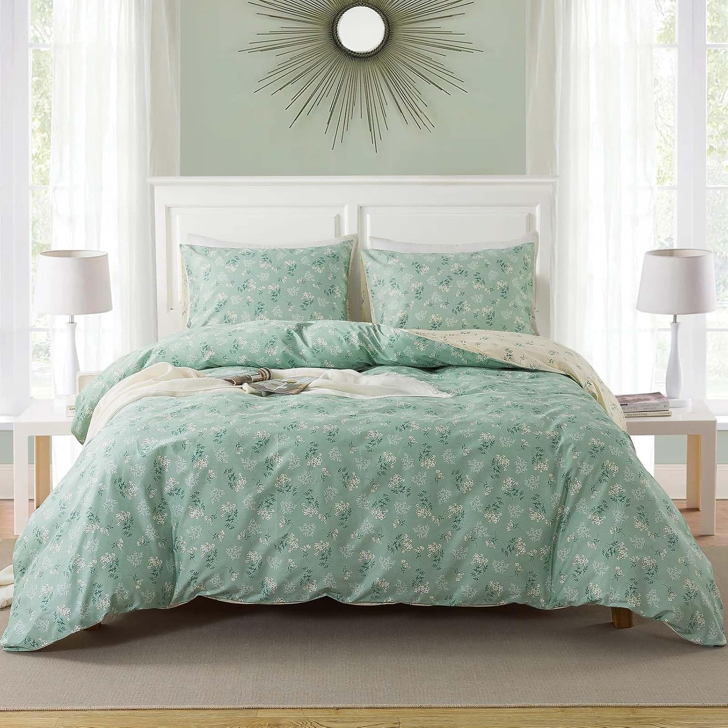 Amazon.com: HoneiLife Wildflower Duvet Cover Queen - 100% Cotton ...