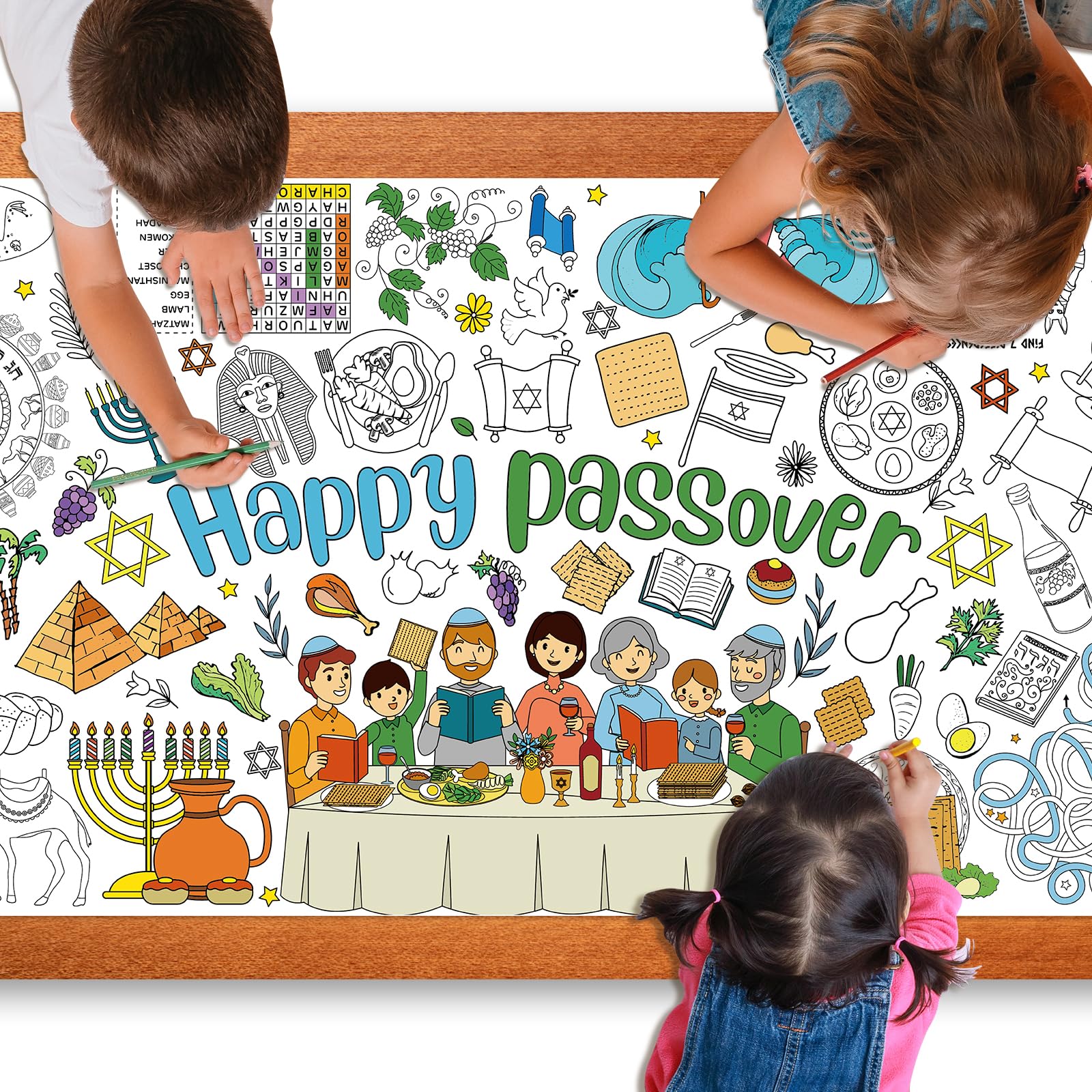 Amazon.com: Happy Passover Large Coloring Tablecloth Poster for Kids ...