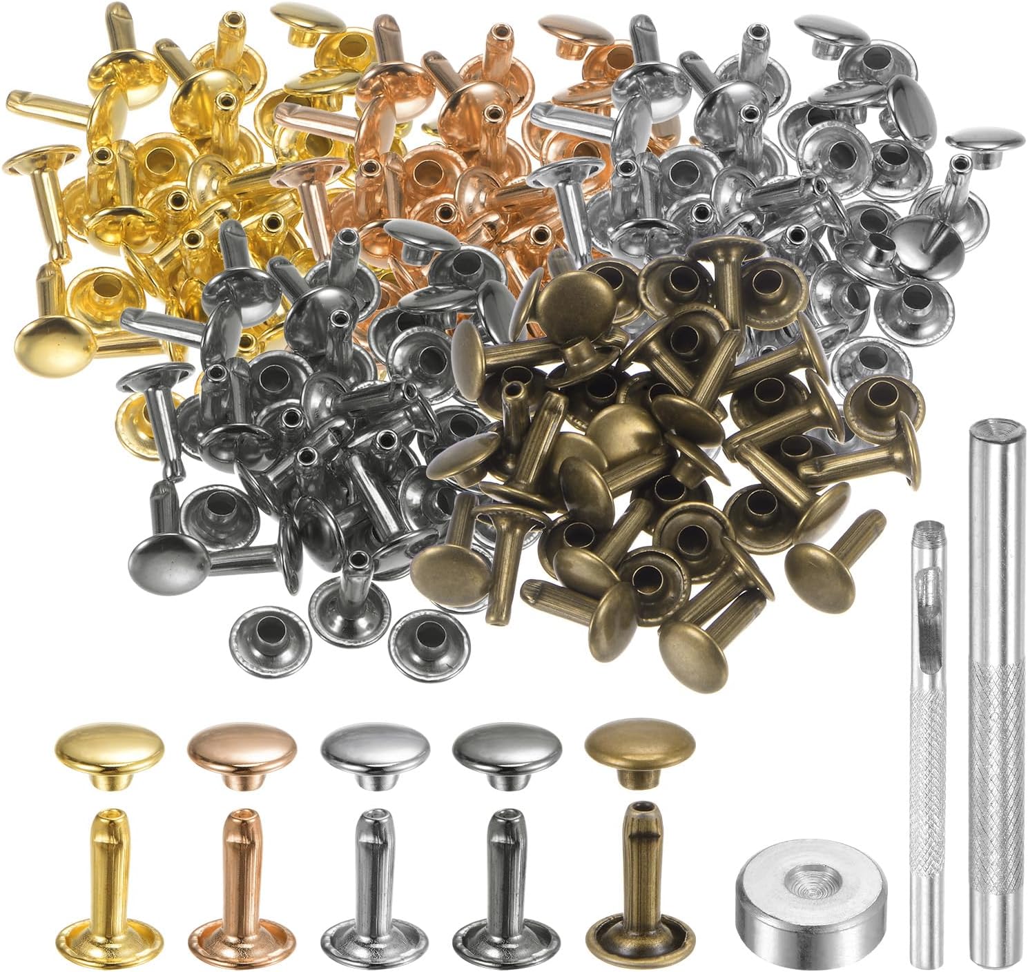 Amazon.com: HARFINGTON 100 Sets Leather Rivets 9mm x 12mm Metal Double ...