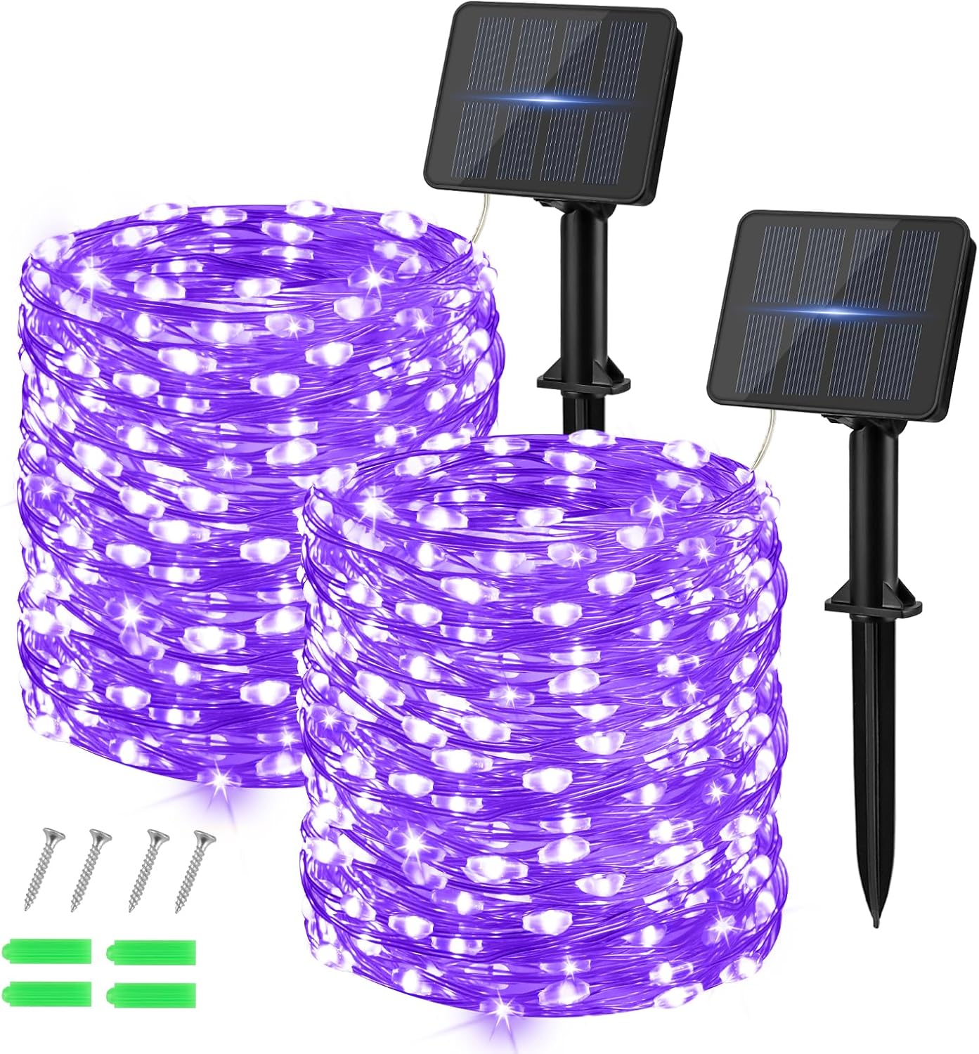 Dalugo Purple Solar Lights Outdoor Garden, 2 Pack 120 LED Solar Powered ...