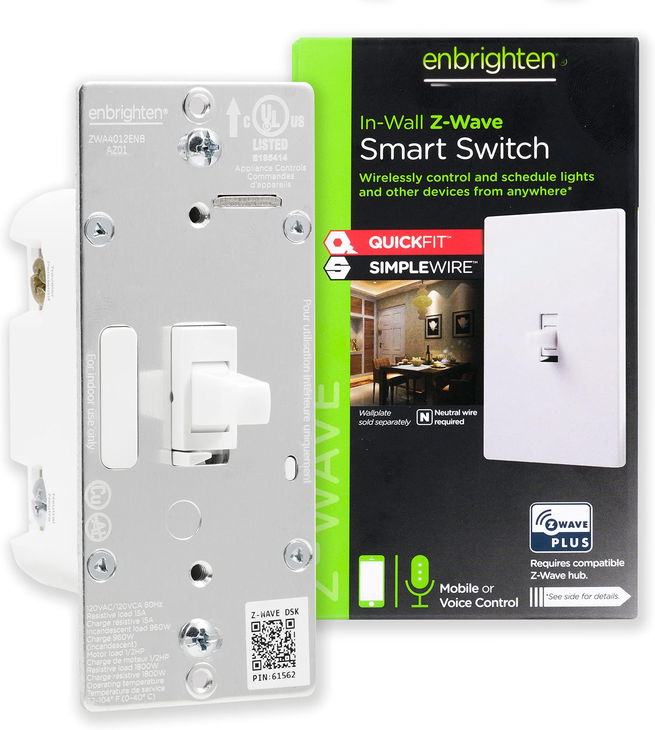 Enbrighten Zigbee Smart Light Switch with QuickFit and SimpleWire ...