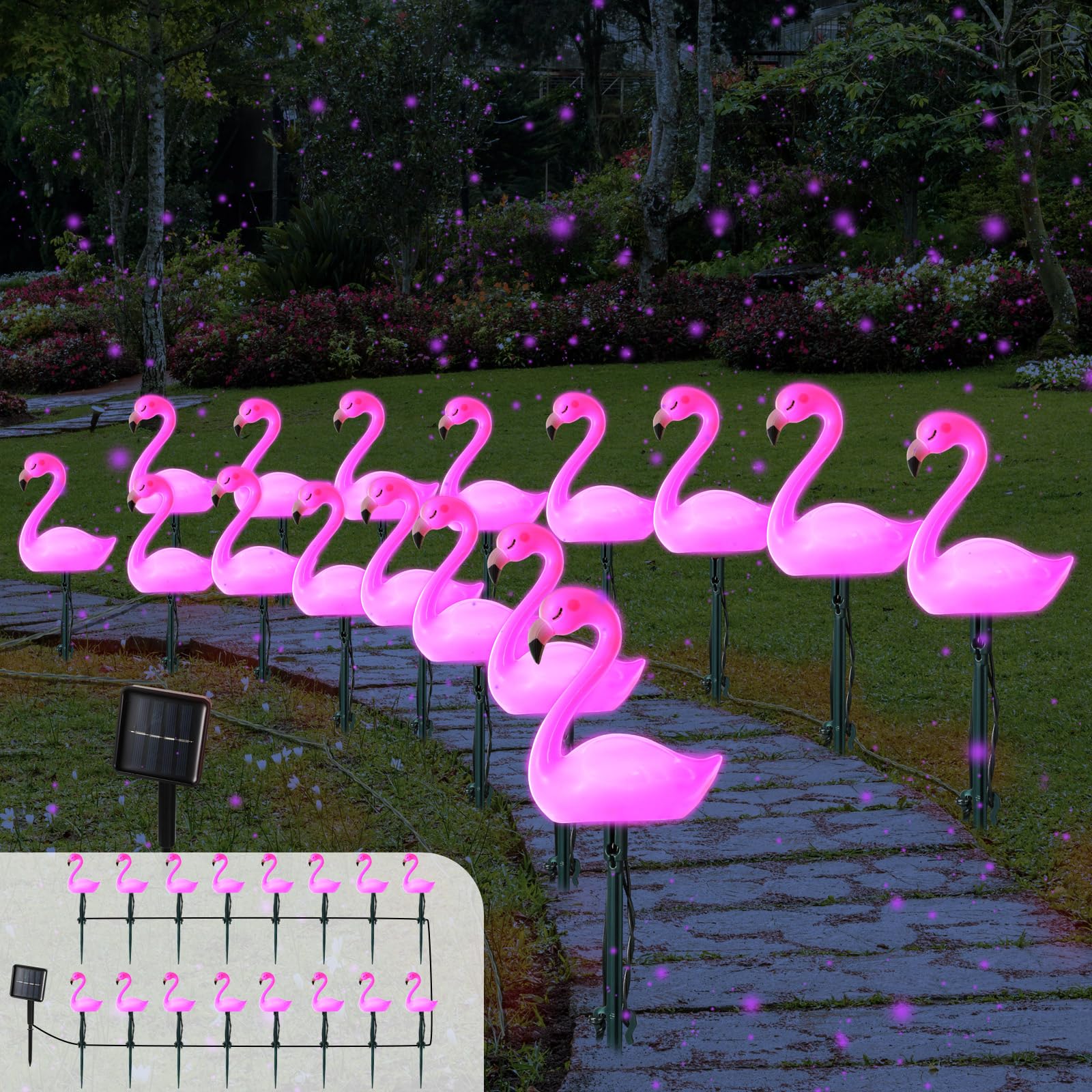 Snapklik.com : Tujoe 36ft Solar Flamingo Stake Lights