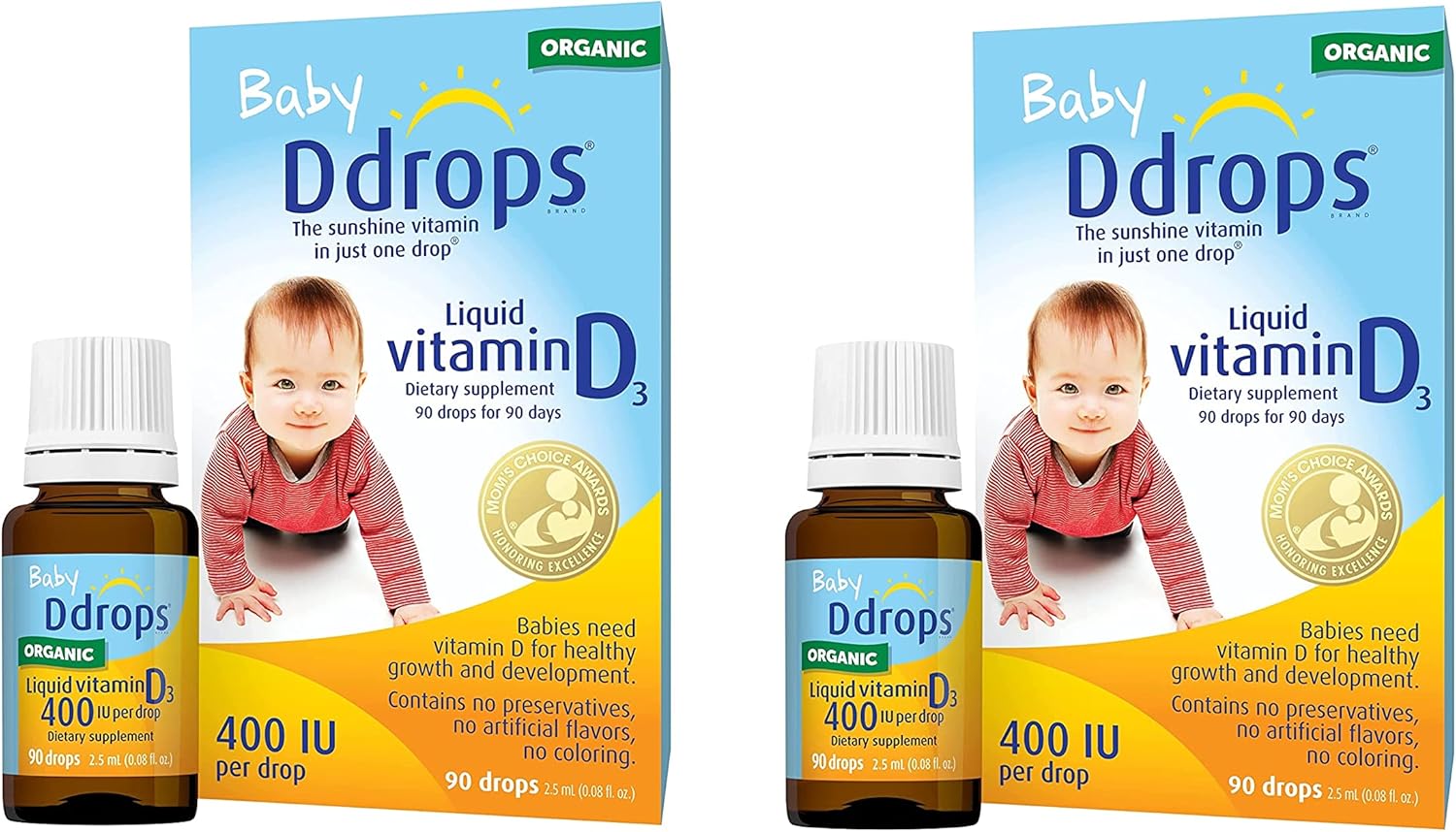 Amazon.com: Ddrops Organic Baby 400 IU 90 Drops - Daily Vitamin D Liquid for Infants. Supports ...