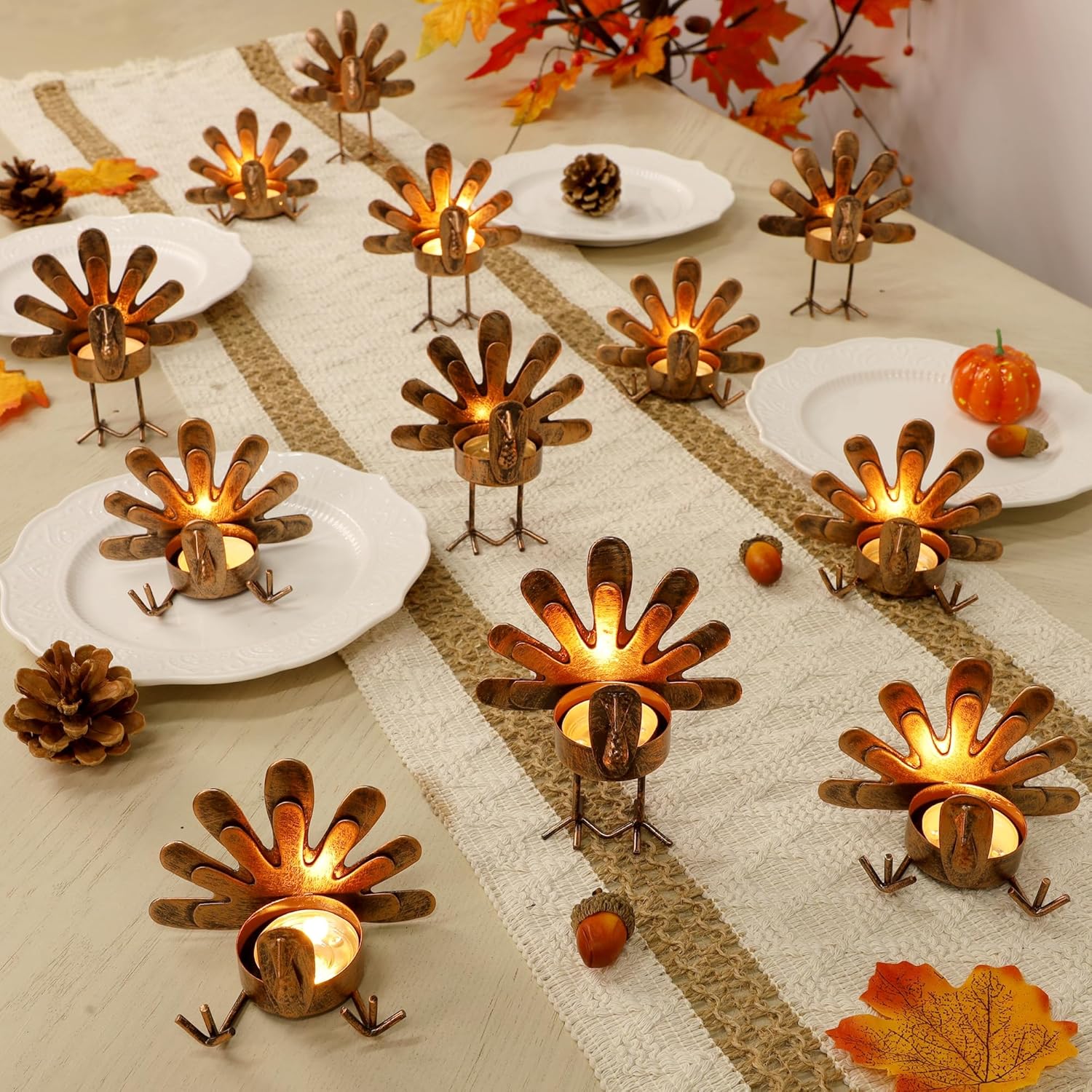 Amazon.com: FORUP Metal Turkey Candle Holders, Set of 12 Thanksgiving ...