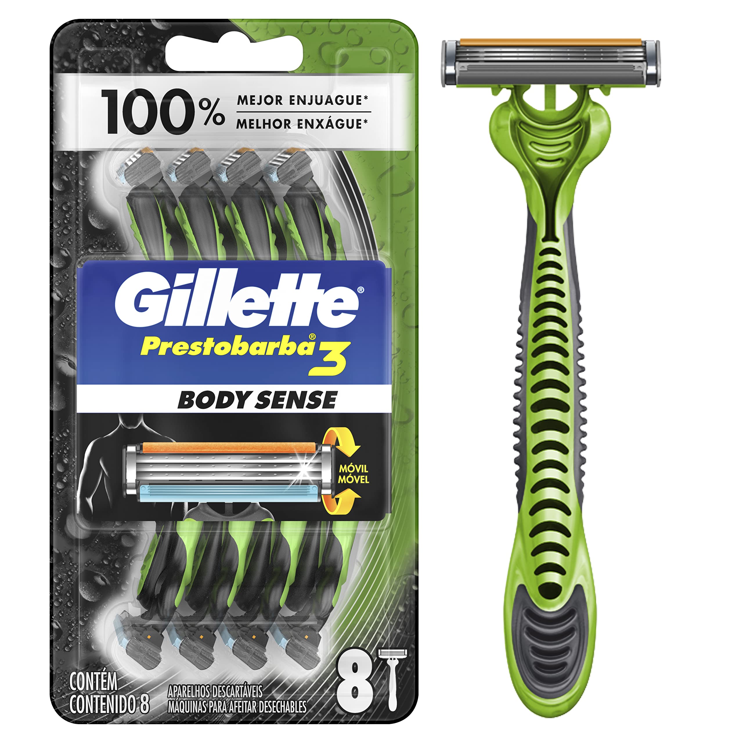 GILLETTE Prestobarba3 Body Sense, Rastrillo para Afeitar Desechable, 8 ...